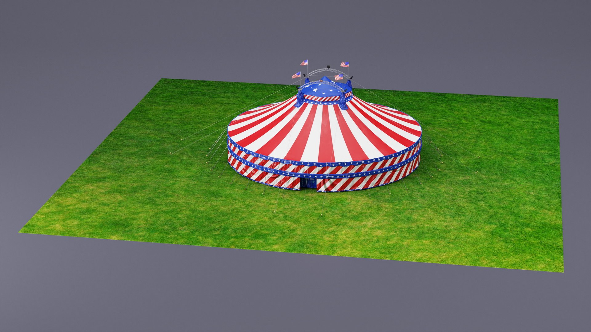 3D American Themed Circus Tent On Grass With Fur Model - TurboSquid 2320902