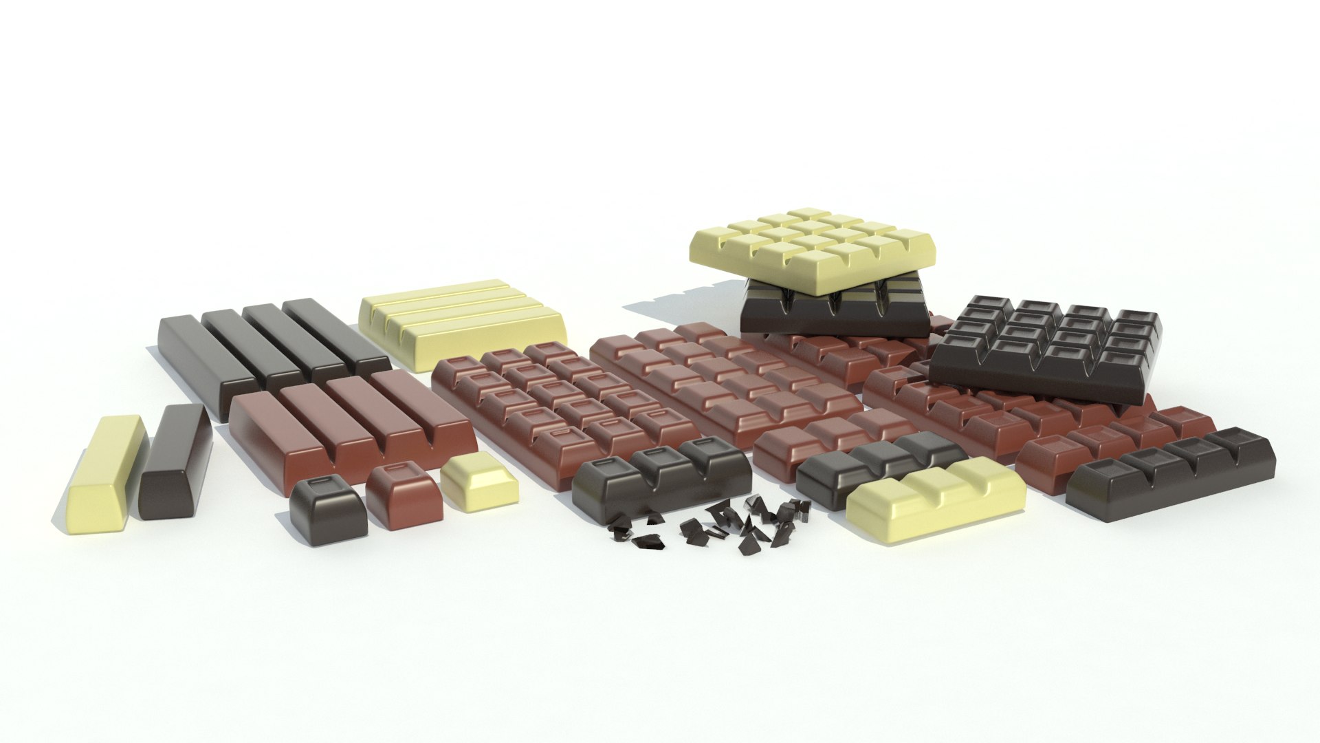 Realistic Chocolate Bar Sets 3d Model