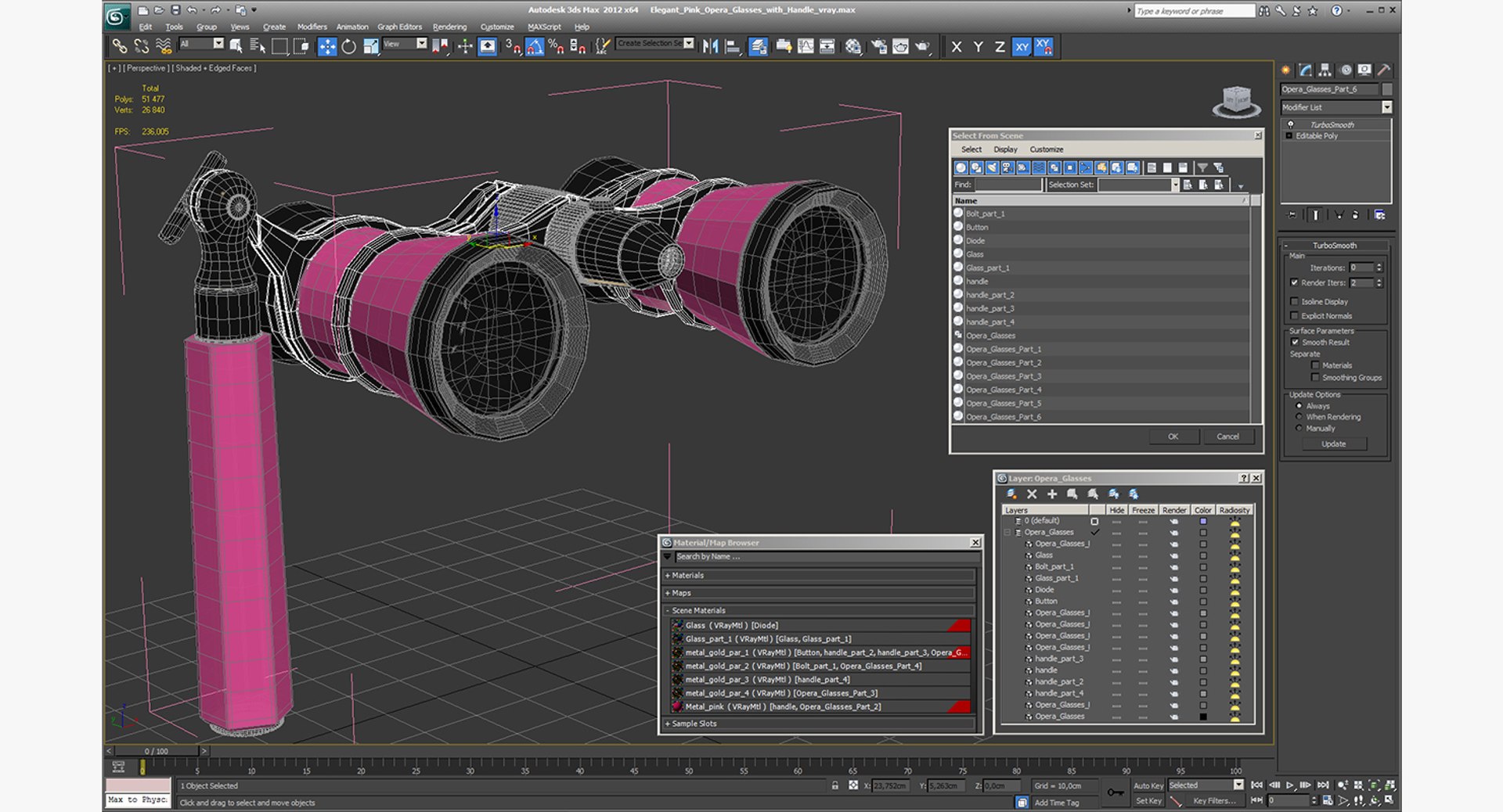 3D Elegant Pink Opera Glasses Model - TurboSquid 1359651
