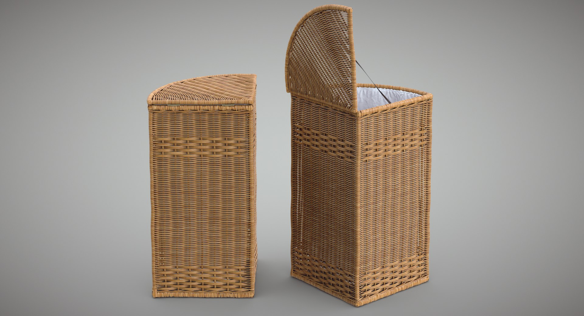wicker laundry basket rattan 3d model
