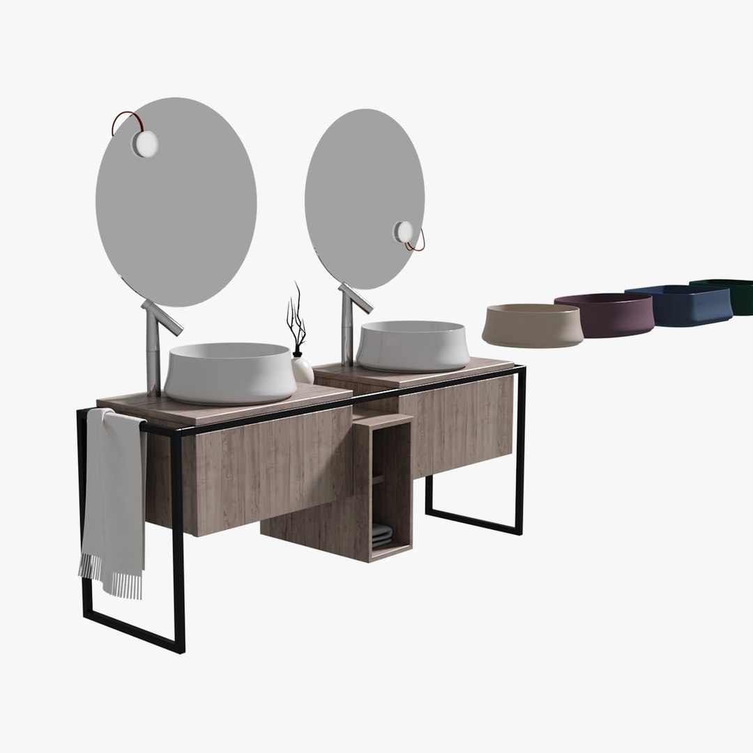 3D Model Simas Sharp Modern Double Vanity Sink With Customizable Basins - TurboSquid 2307193
