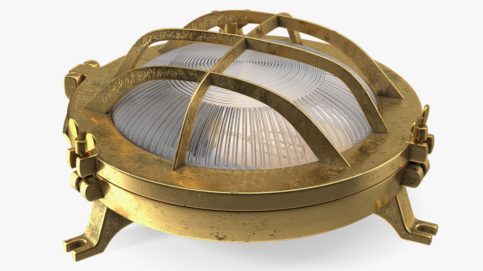 Cage Bulkhead Light Brass With Ribbed Glass On State Model - TurboSquid ...