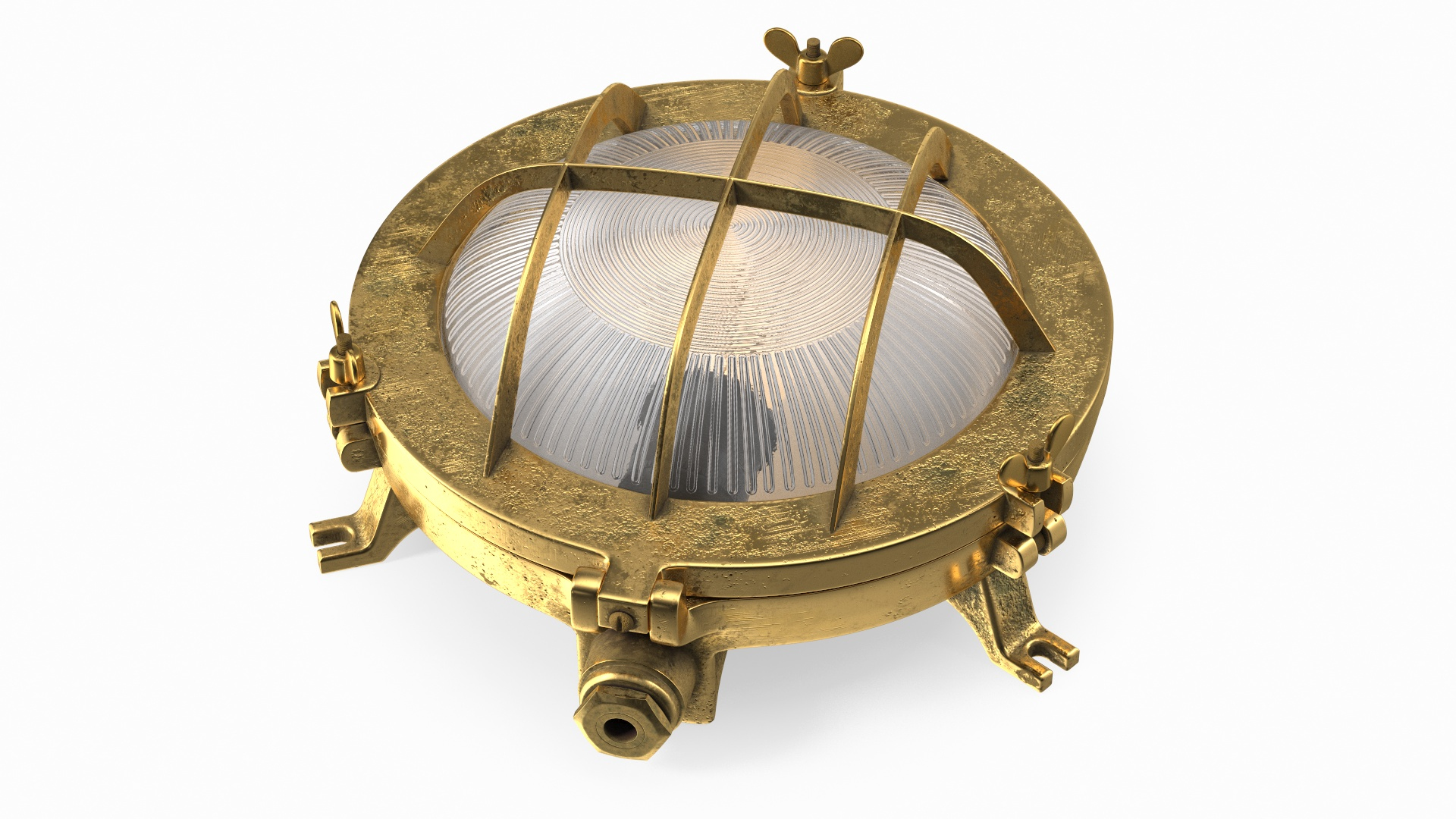 Cage Bulkhead Light Brass With Ribbed Glass On State Model - TurboSquid ...