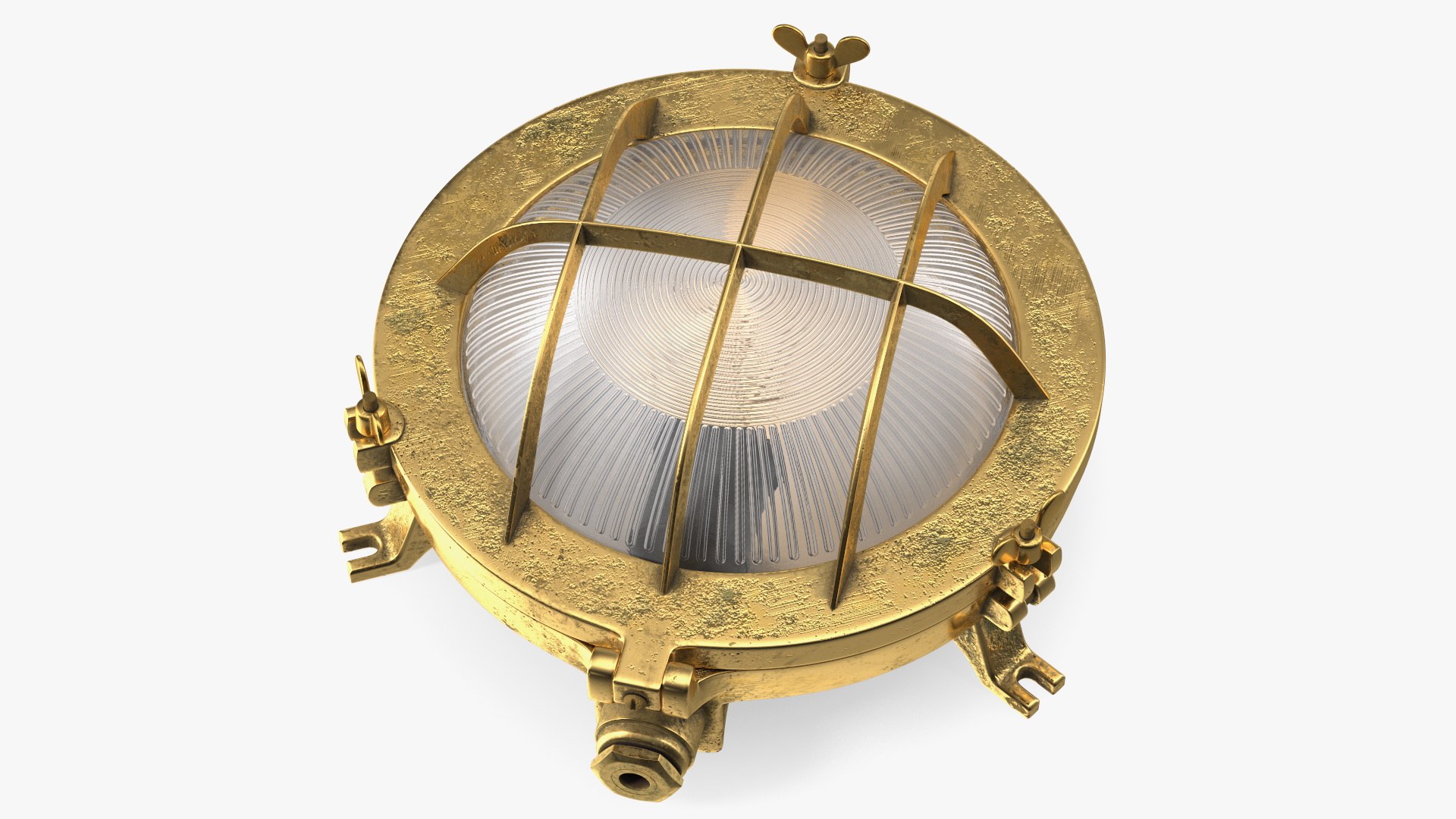 Cage Bulkhead Light Brass with Ribbed Glass On State model - TurboSquid ...