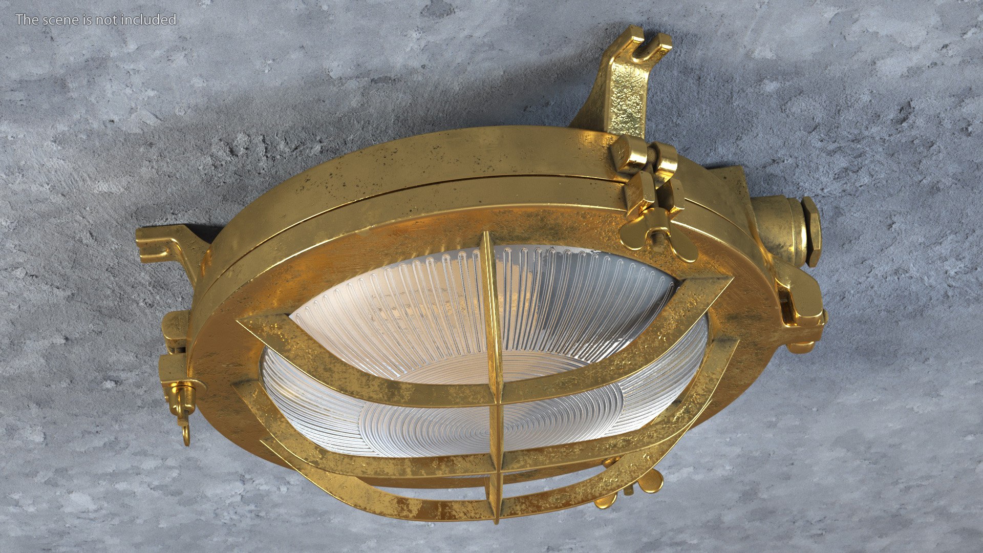 Cage Bulkhead Light Brass With Ribbed Glass On State Model - TurboSquid ...