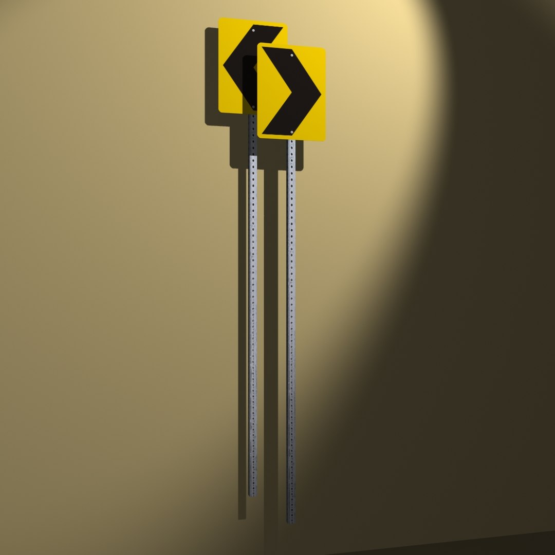 Left Warning Chevrons Sign 3ds