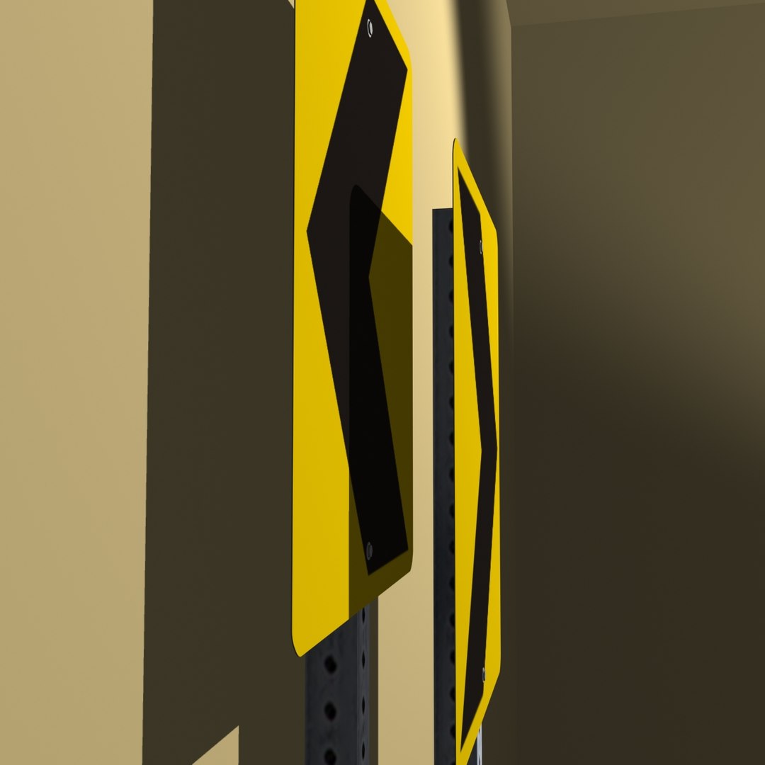 Left Warning Chevrons Sign 3ds