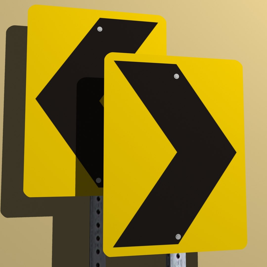 Left Warning Chevrons Sign 3ds