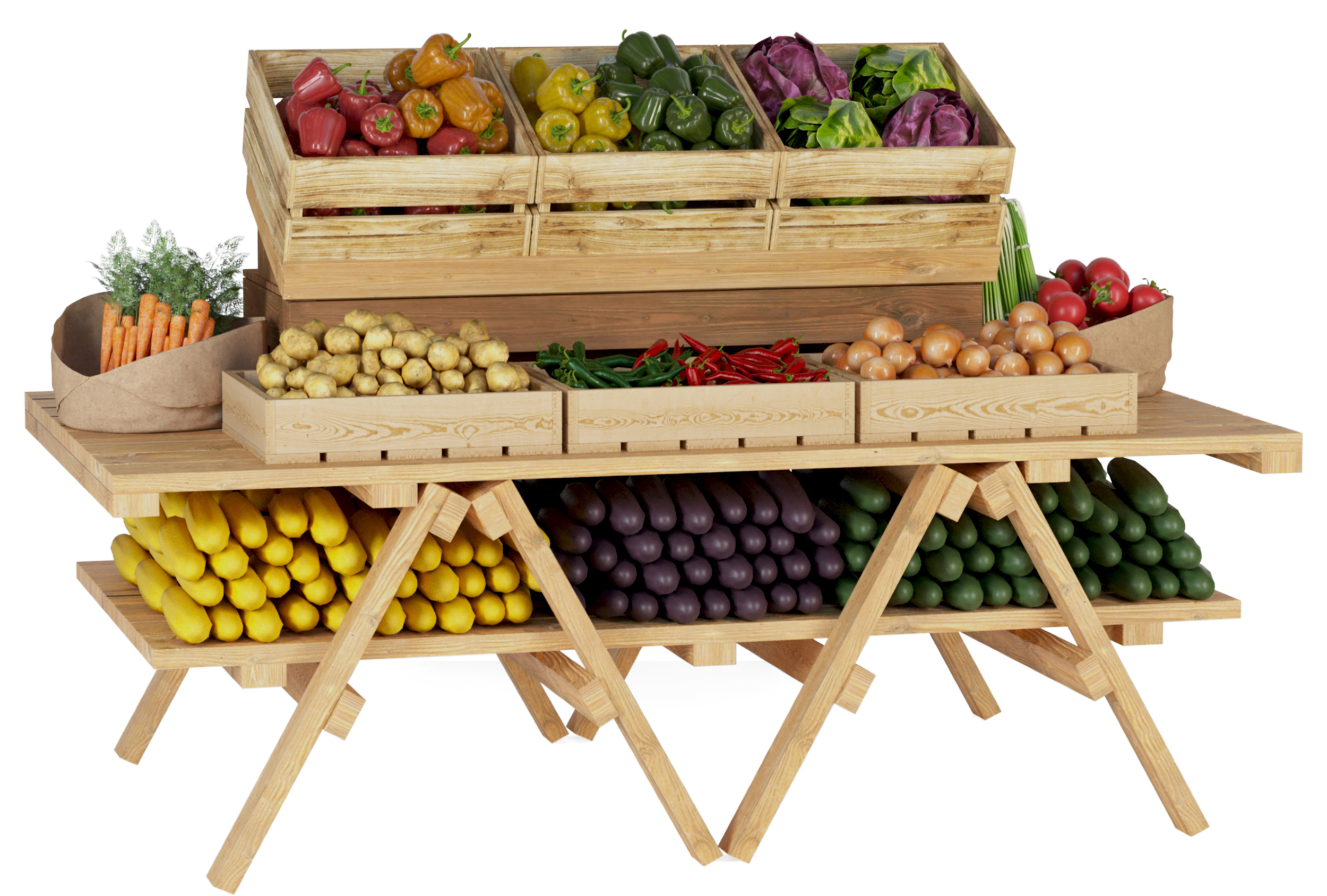 Market showcase with vegetables 2 3D model - TurboSquid 1724627