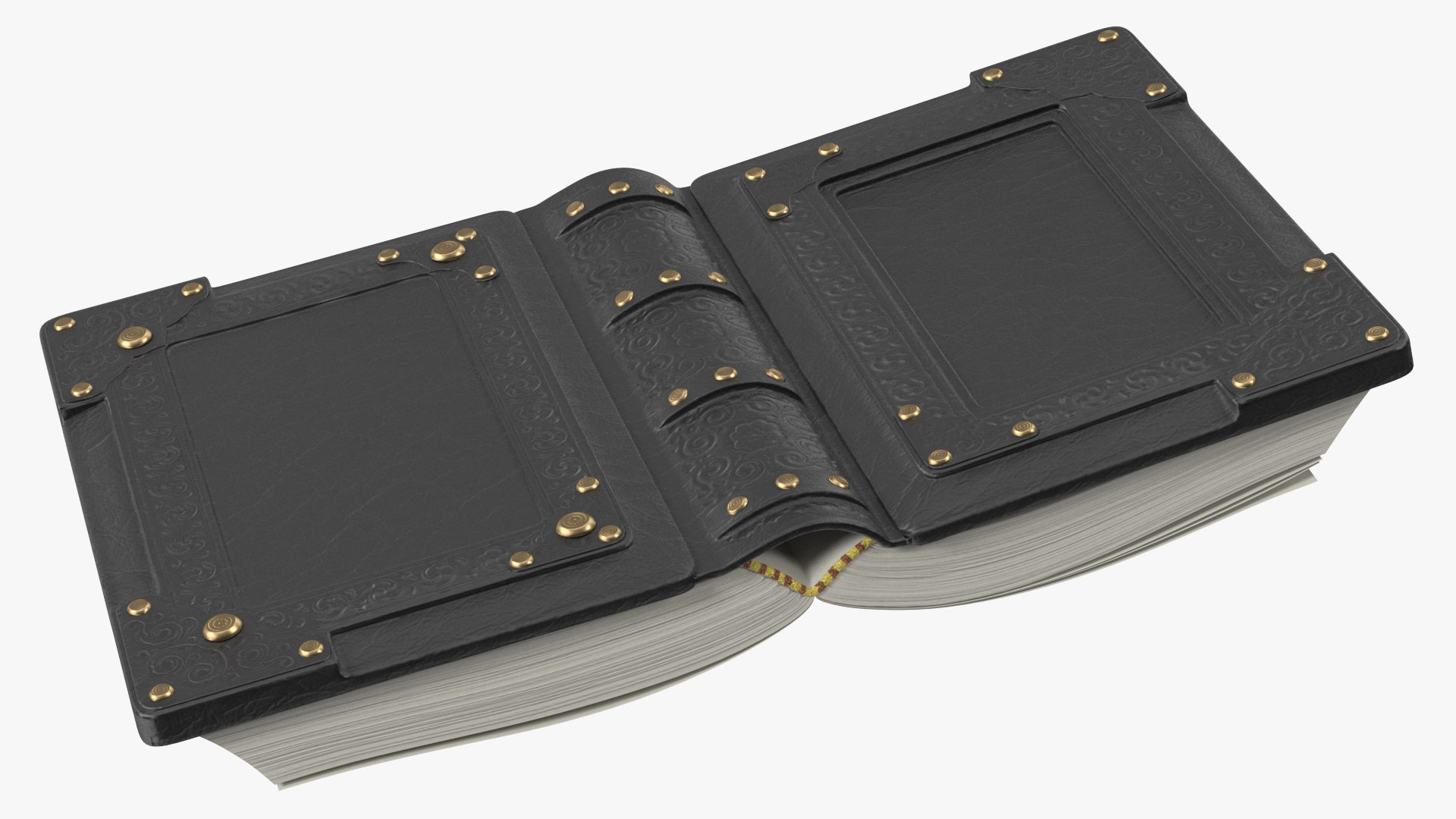 3D Old Ornate Open Book Black Leather model - TurboSquid 1780561
