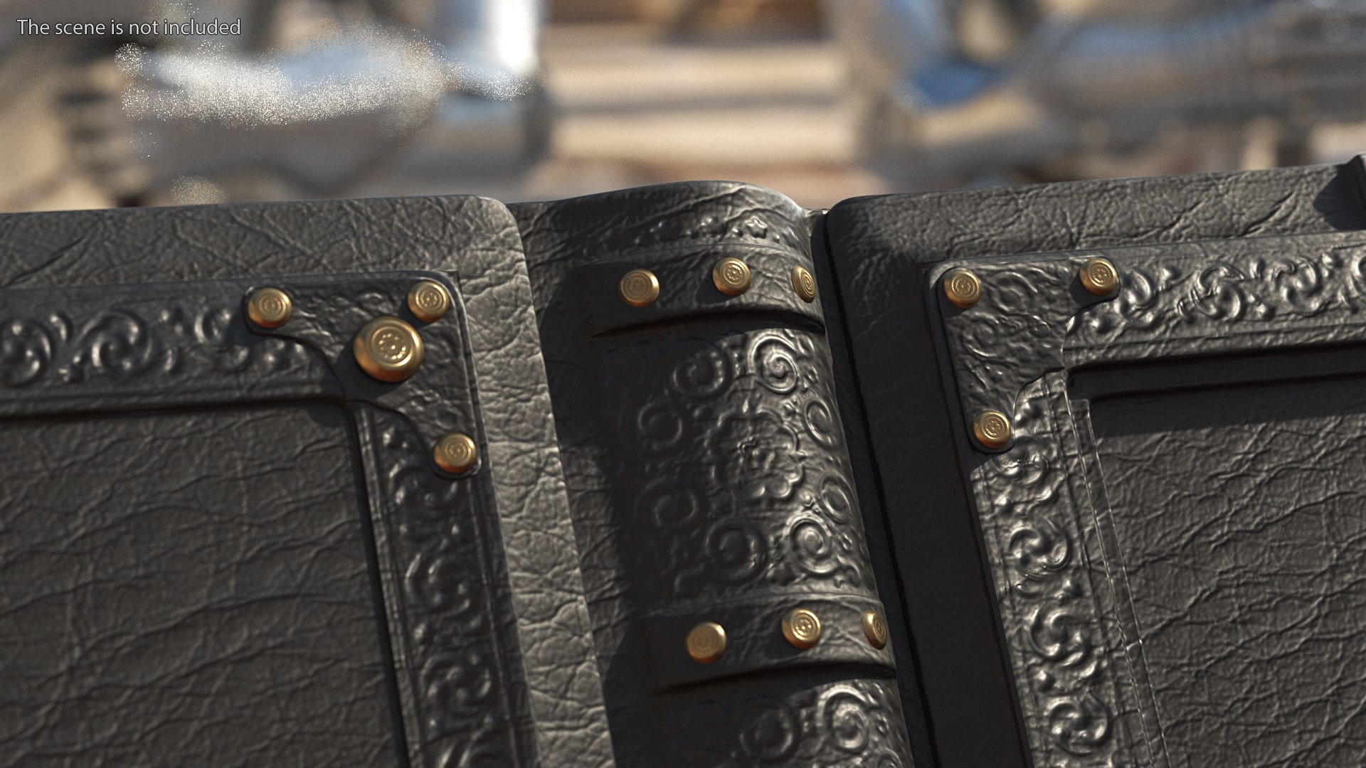 3D Old Ornate Open Book Black Leather model - TurboSquid 1780561