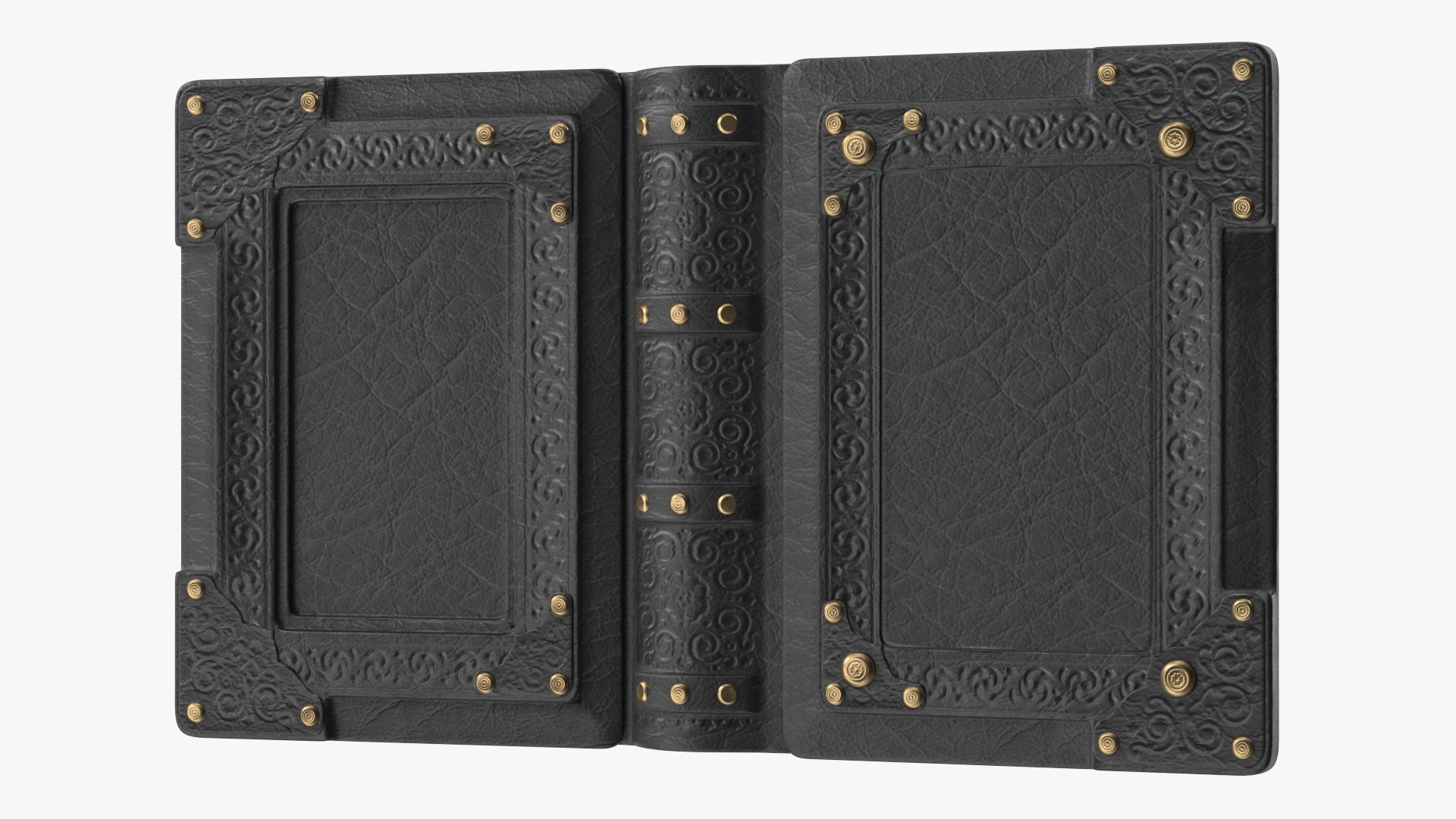 3D Old Ornate Open Book Black Leather model - TurboSquid 1780561