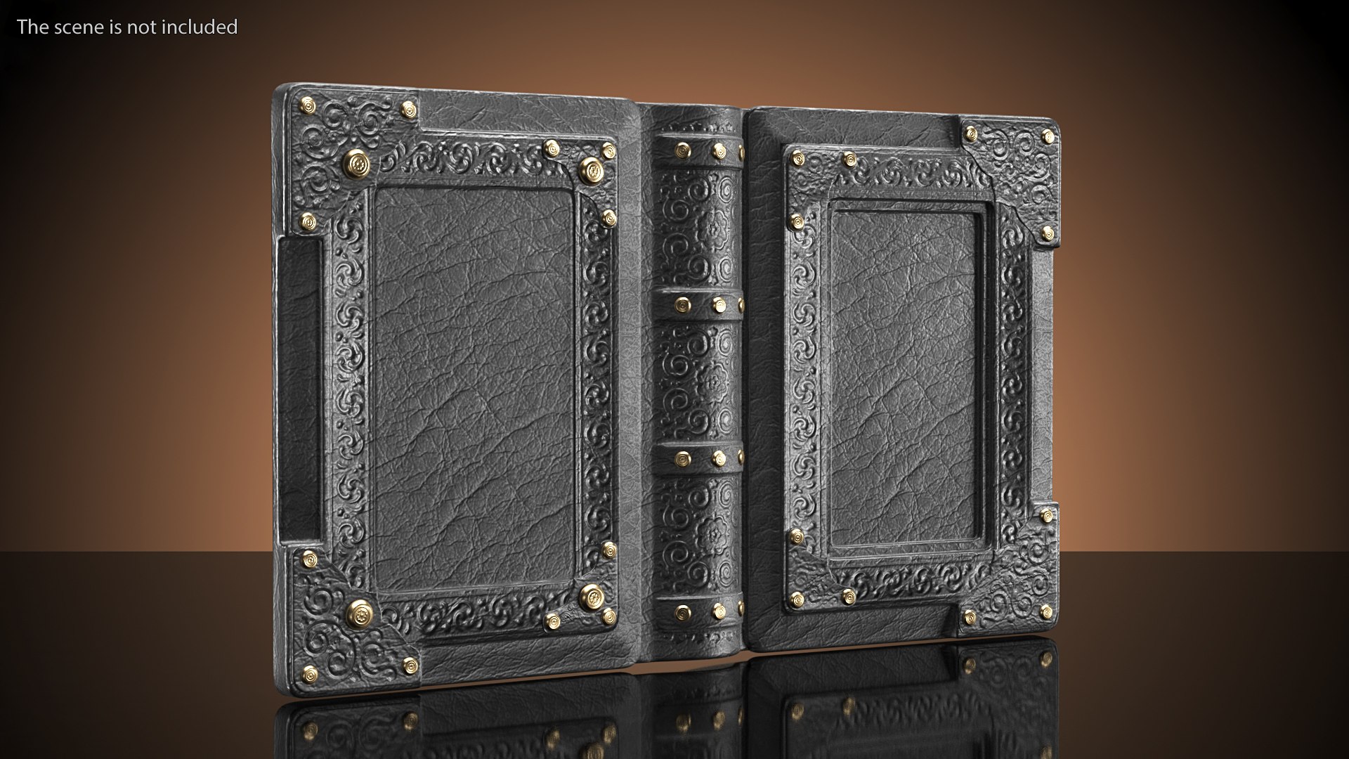 3D Old Ornate Open Book Black Leather Model - TurboSquid 1780561