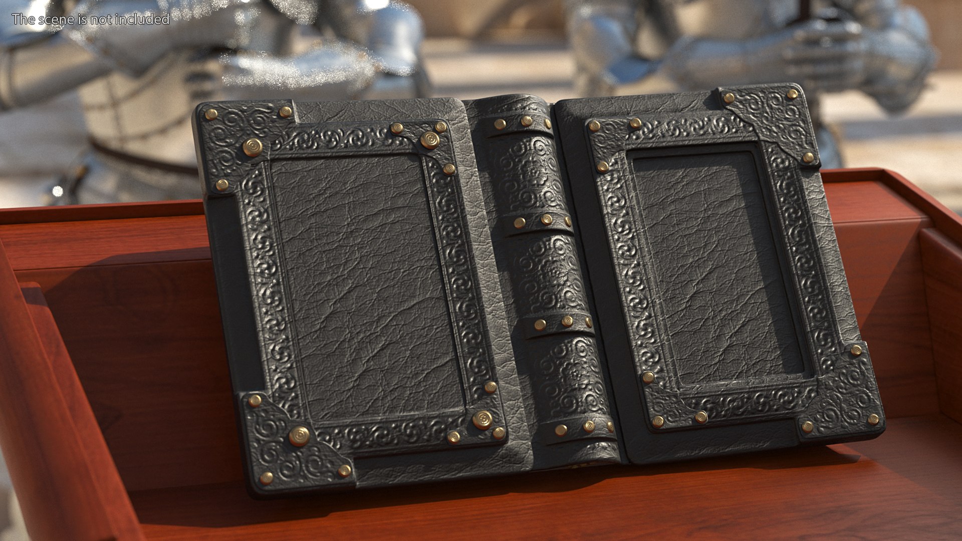3D Old Ornate Open Book Black Leather model - TurboSquid 1780561