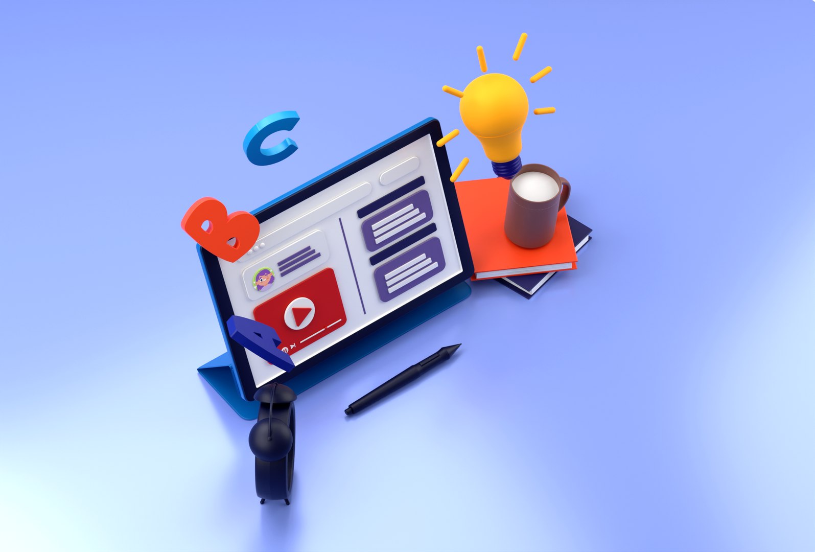 3D Tablet Display Kids Learning 3D Illustration Low Poly Model ...