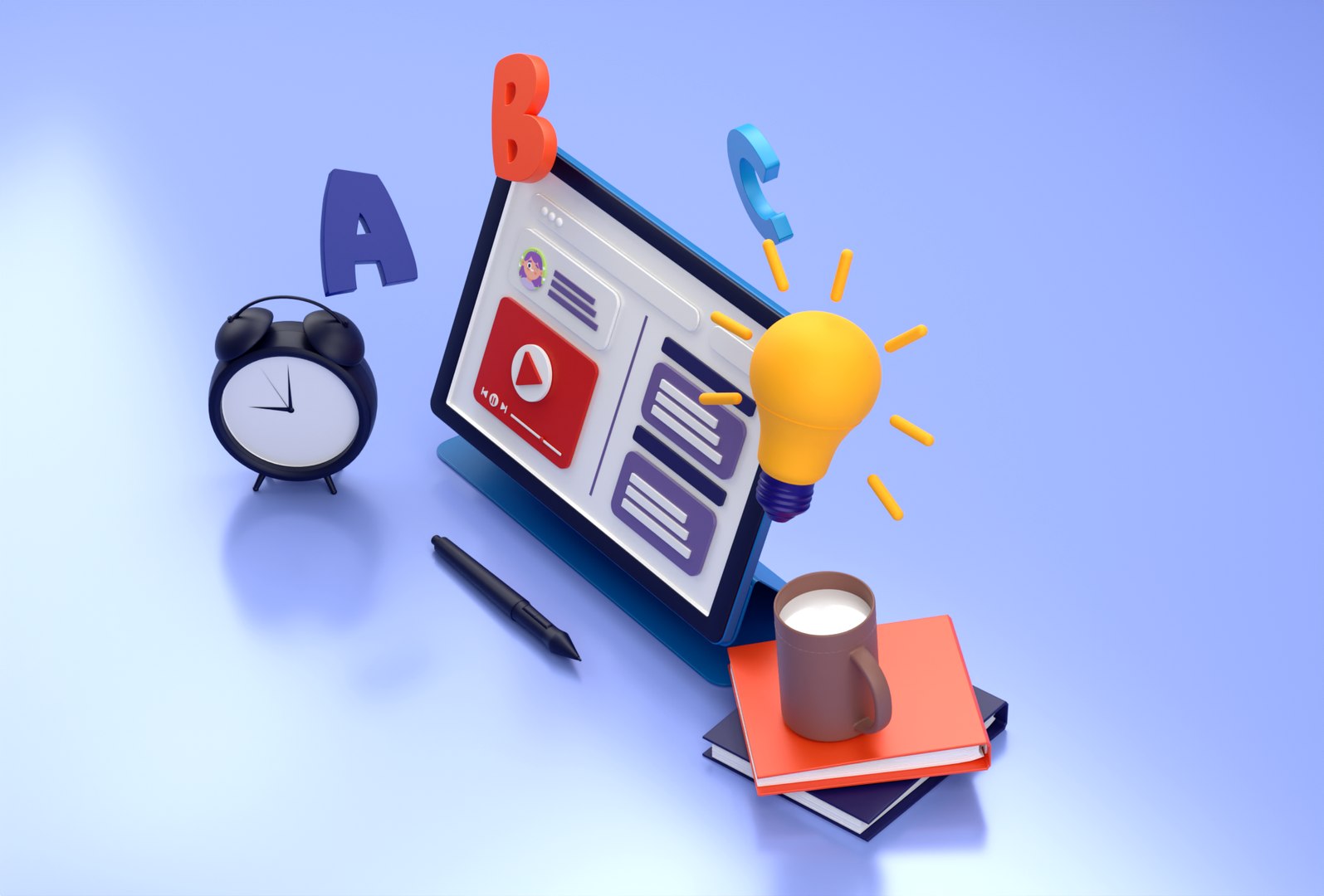 3D Tablet Display Kids Learning 3D Illustration Low Poly Model ...