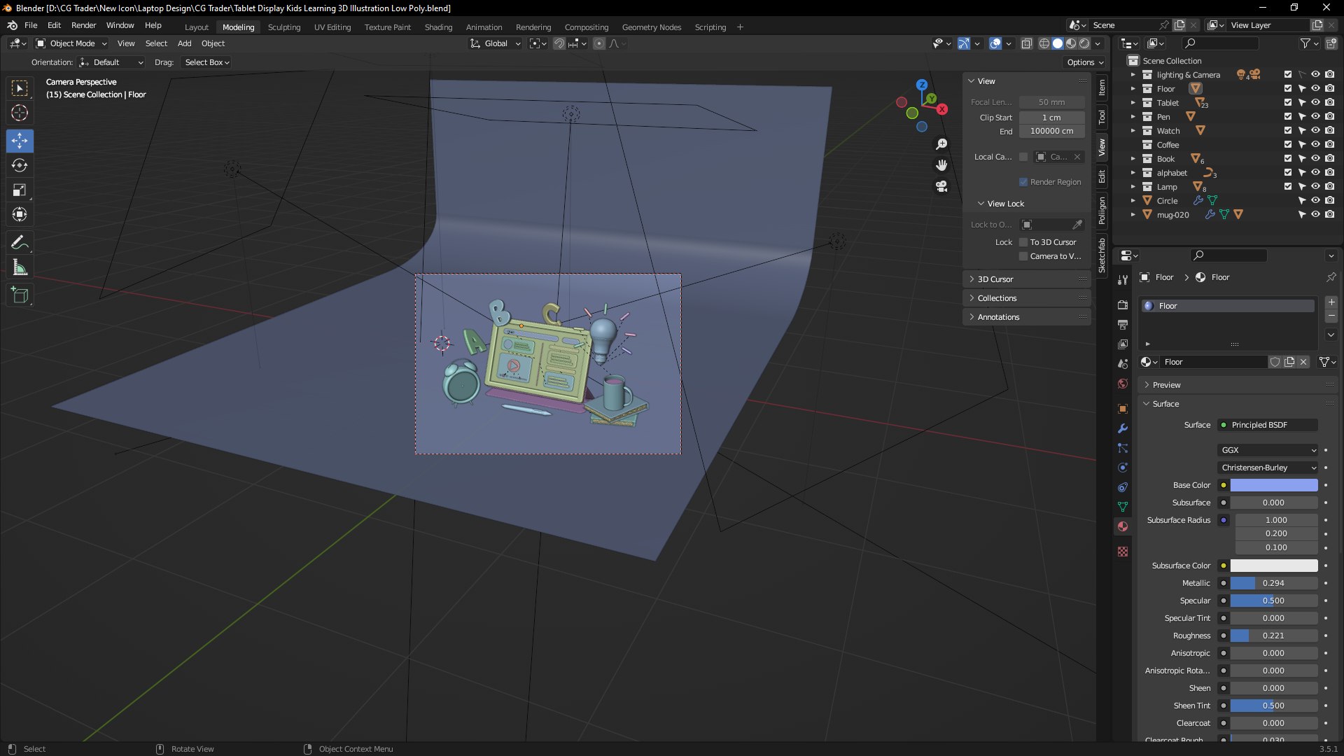 3D Tablet Display Kids Learning 3D Illustration Low Poly Model ...