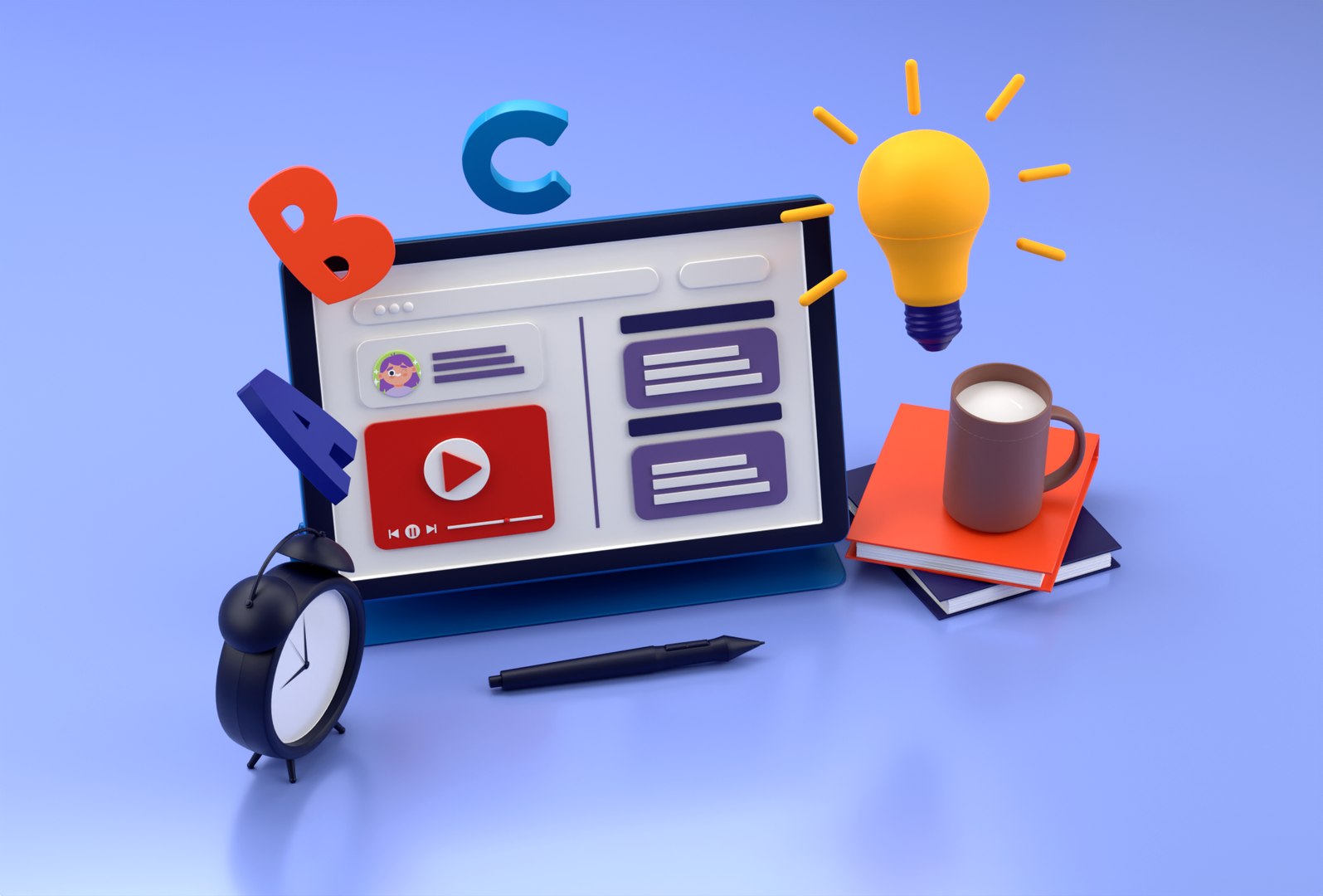 3D Tablet Display Kids Learning 3D Illustration Low Poly Model ...