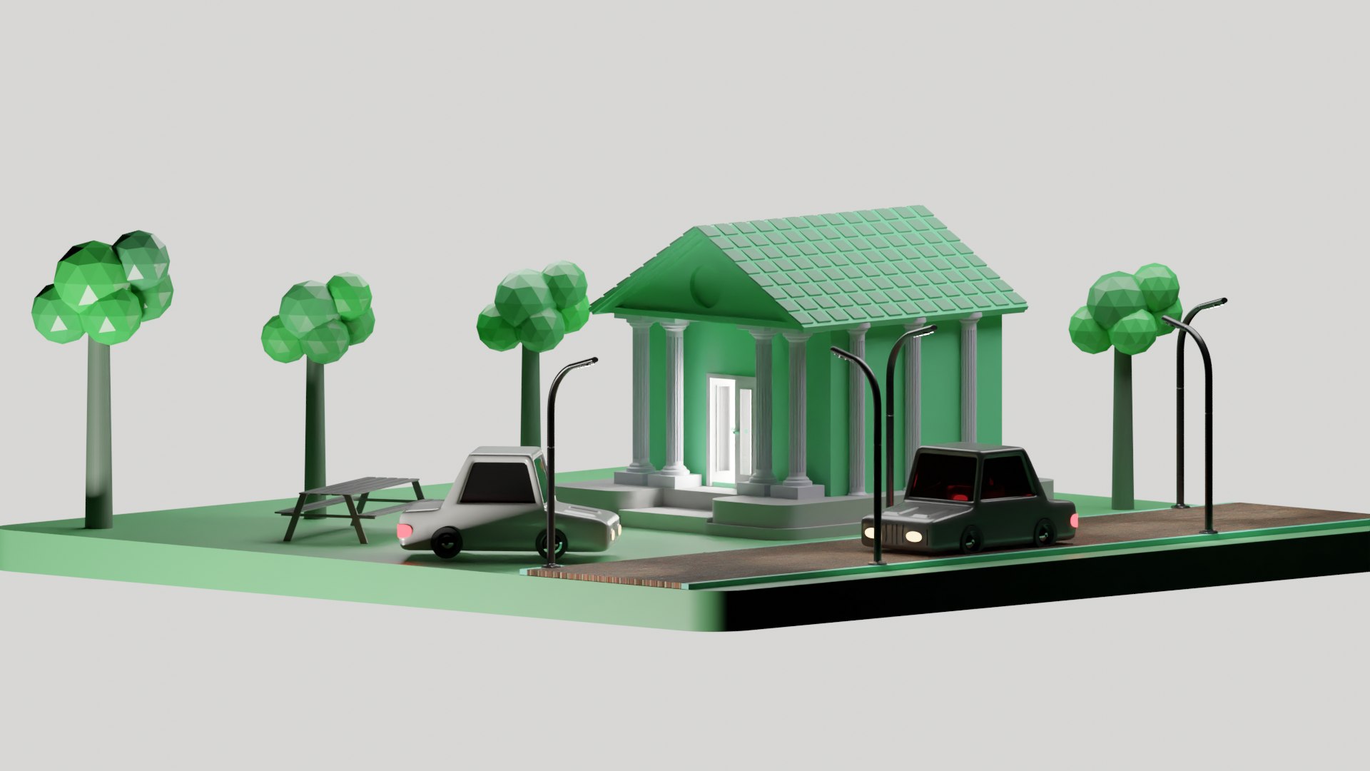 Low Poly Isometric 3d Bank With Cartoon Car 3D Model - TurboSquid 2348534