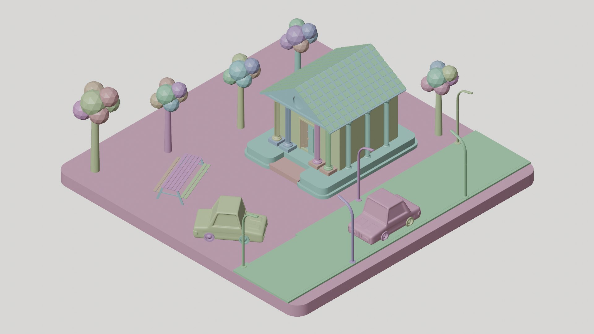 Low Poly Isometric 3d Bank With Cartoon Car 3D Model - TurboSquid 2348534