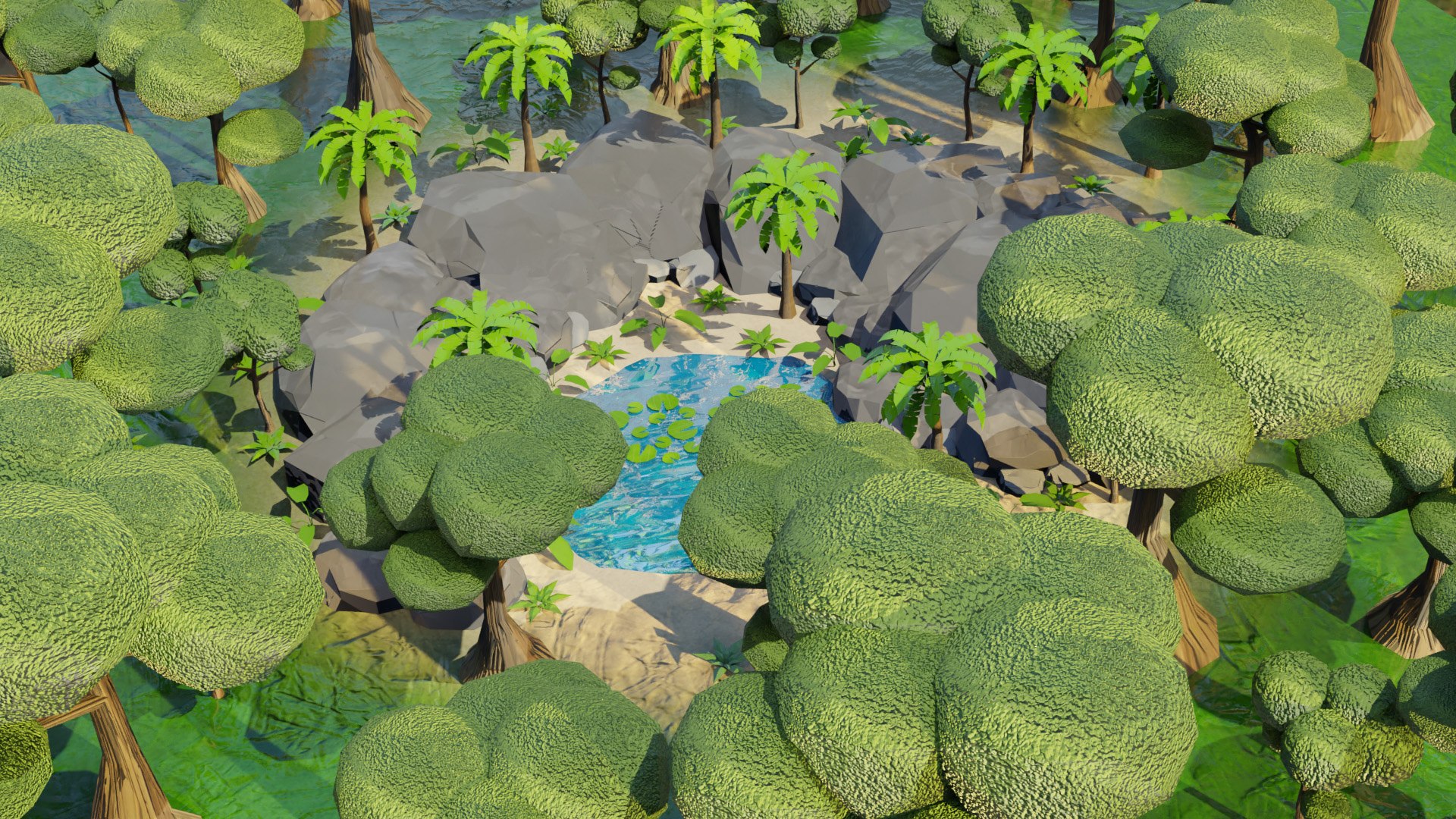 3D Game Ready Stylized Oasis Lake - TurboSquid 2267948