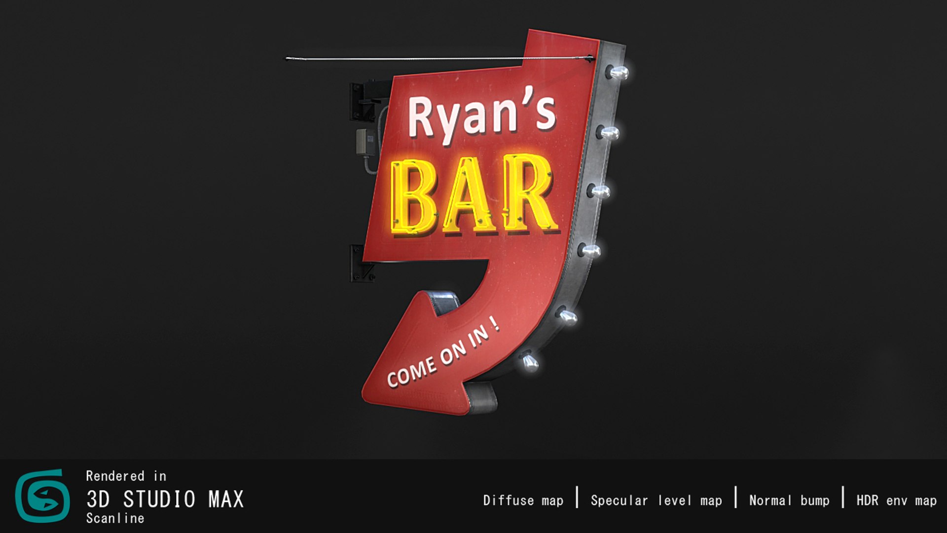 3D retro bar sign model - TurboSquid 1401804