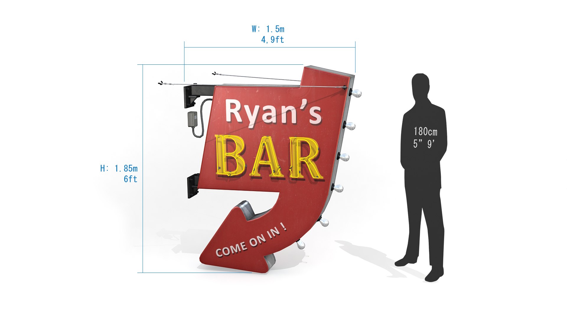 3D retro bar sign model - TurboSquid 1401804