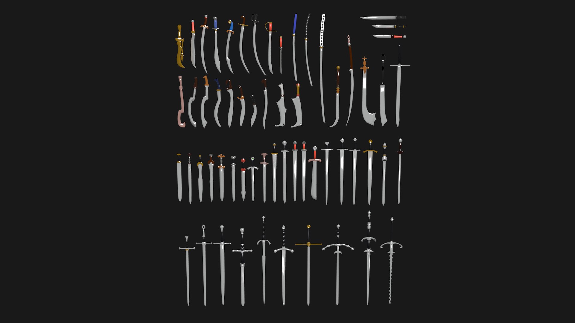 3D 60 Blades Pack Europian Japanese Arab etc Low-poly 3D model model ...