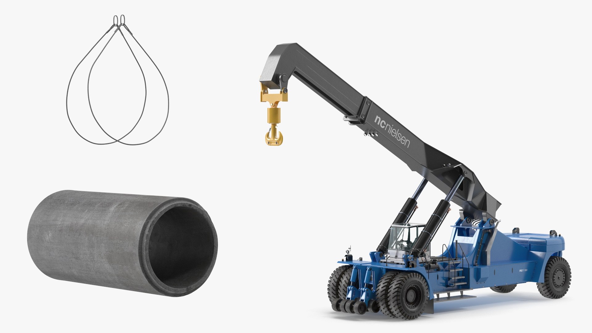 3D Model Mobile Reachstacker Nielsen NCN 180TH Lifting Concrete Pipe ...
