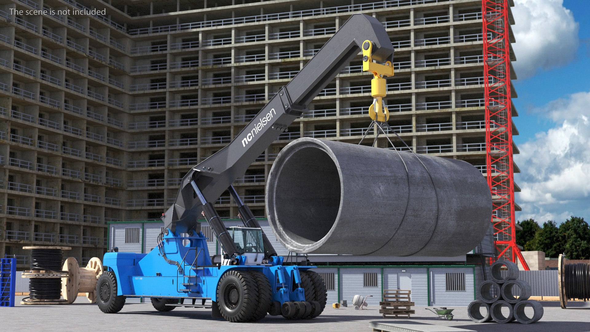 3D Model Mobile Reachstacker Nielsen NCN 180TH Lifting Concrete Pipe ...