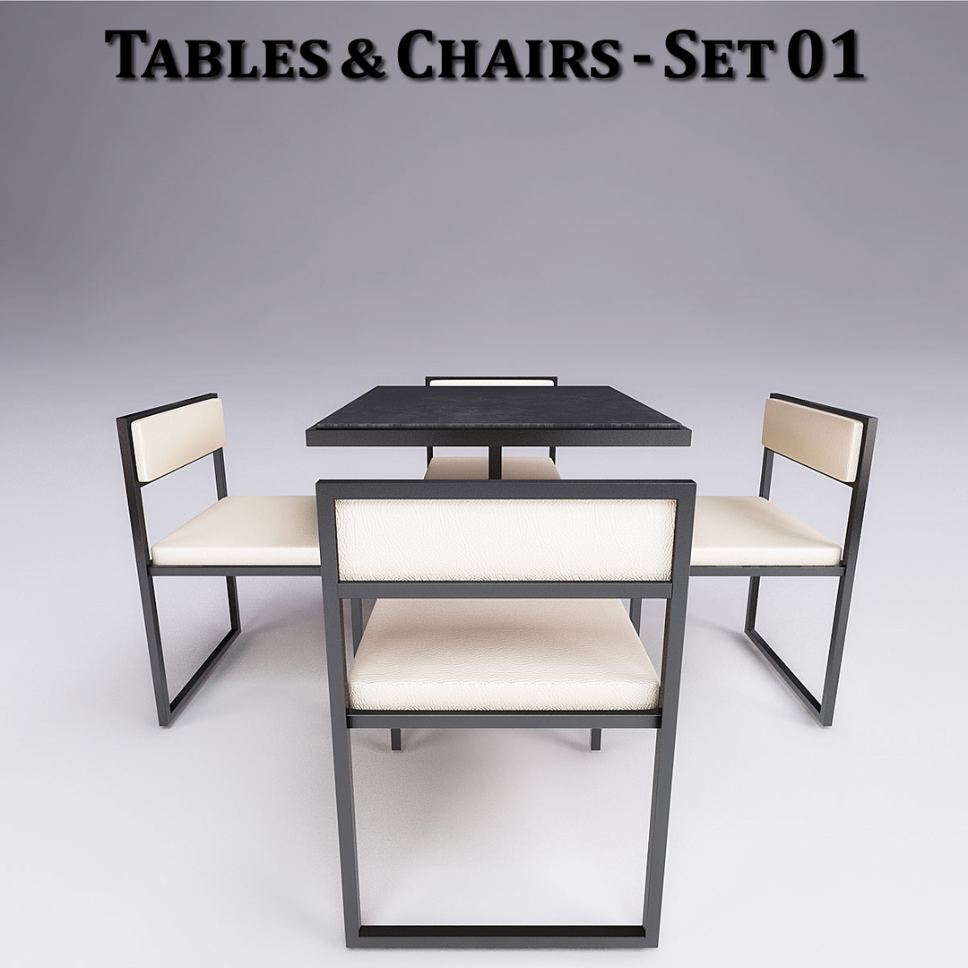 metal tables chairs 4 3d model