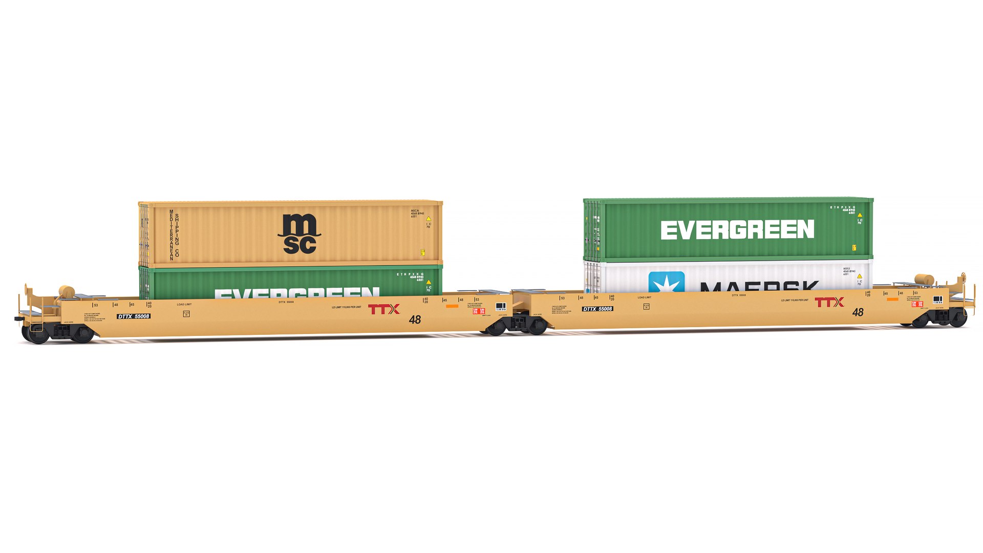 Double Stack Railcar TTX With Containers 3D Model - TurboSquid 2254126