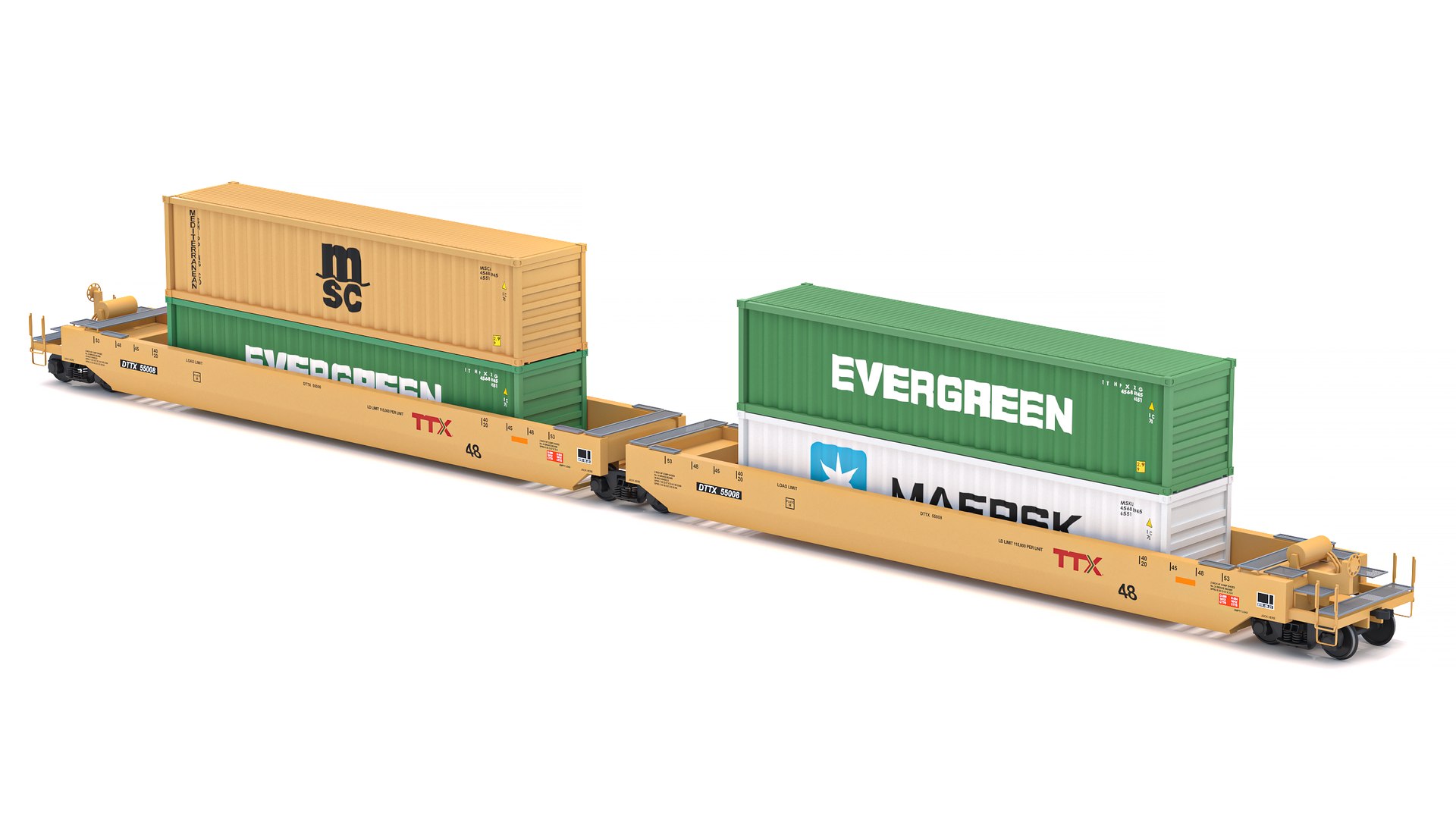 Double Stack Railcar TTX With Containers 3D Model - TurboSquid 2254126