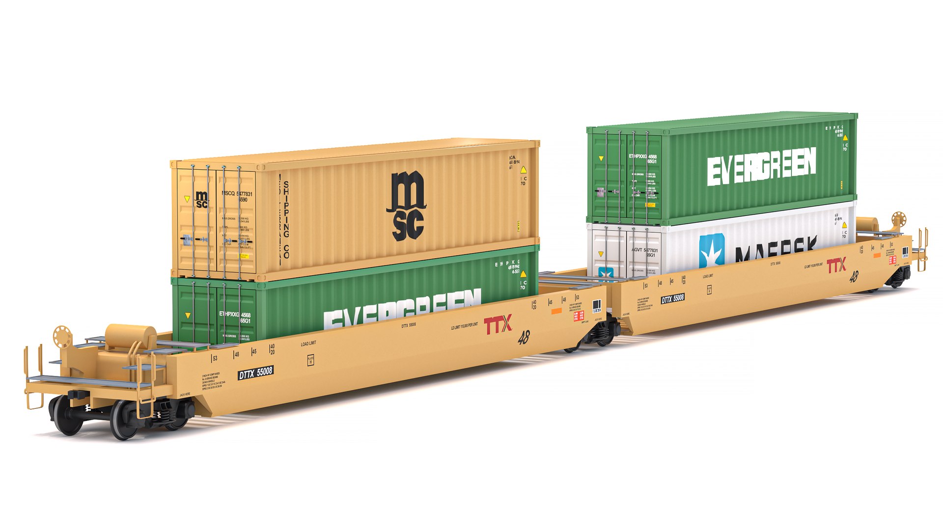 Double Stack Railcar TTX With Containers 3D Model - TurboSquid 2254126