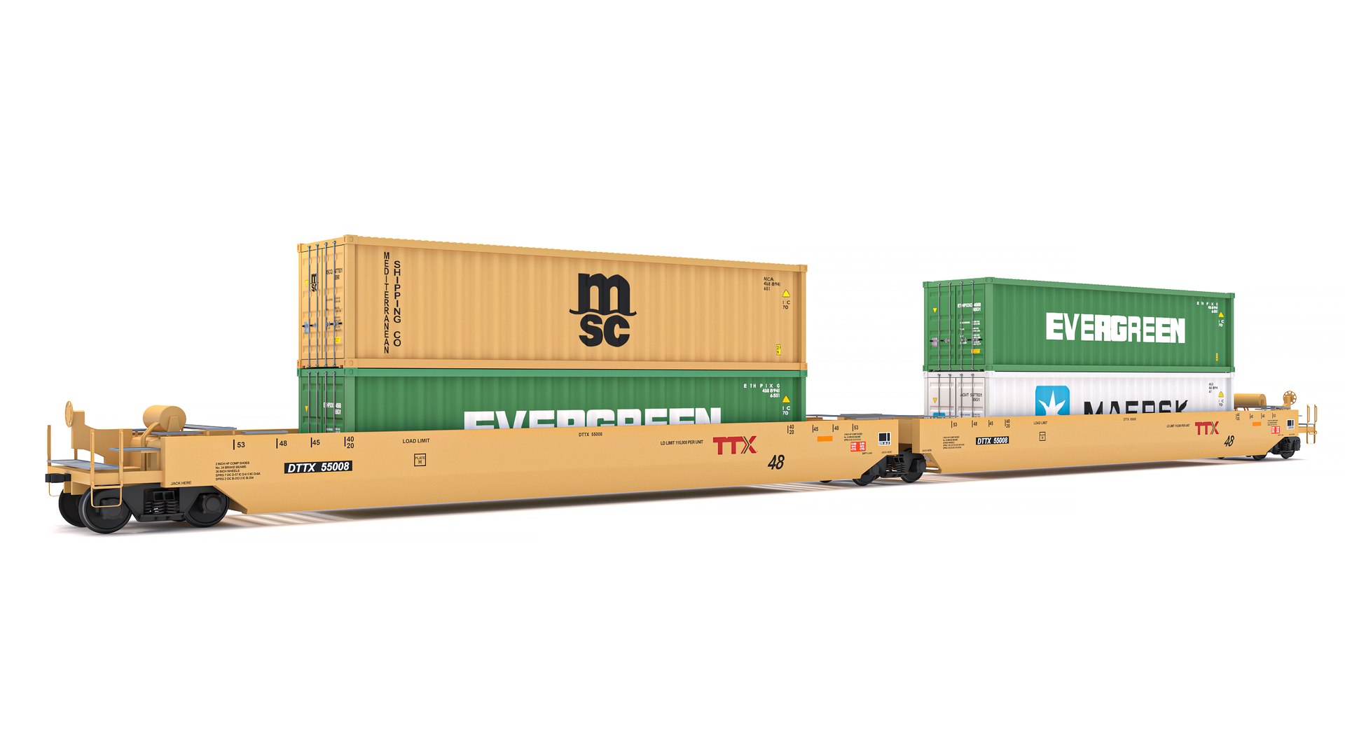 Double Stack Railcar TTX With Containers 3D Model - TurboSquid 2254126