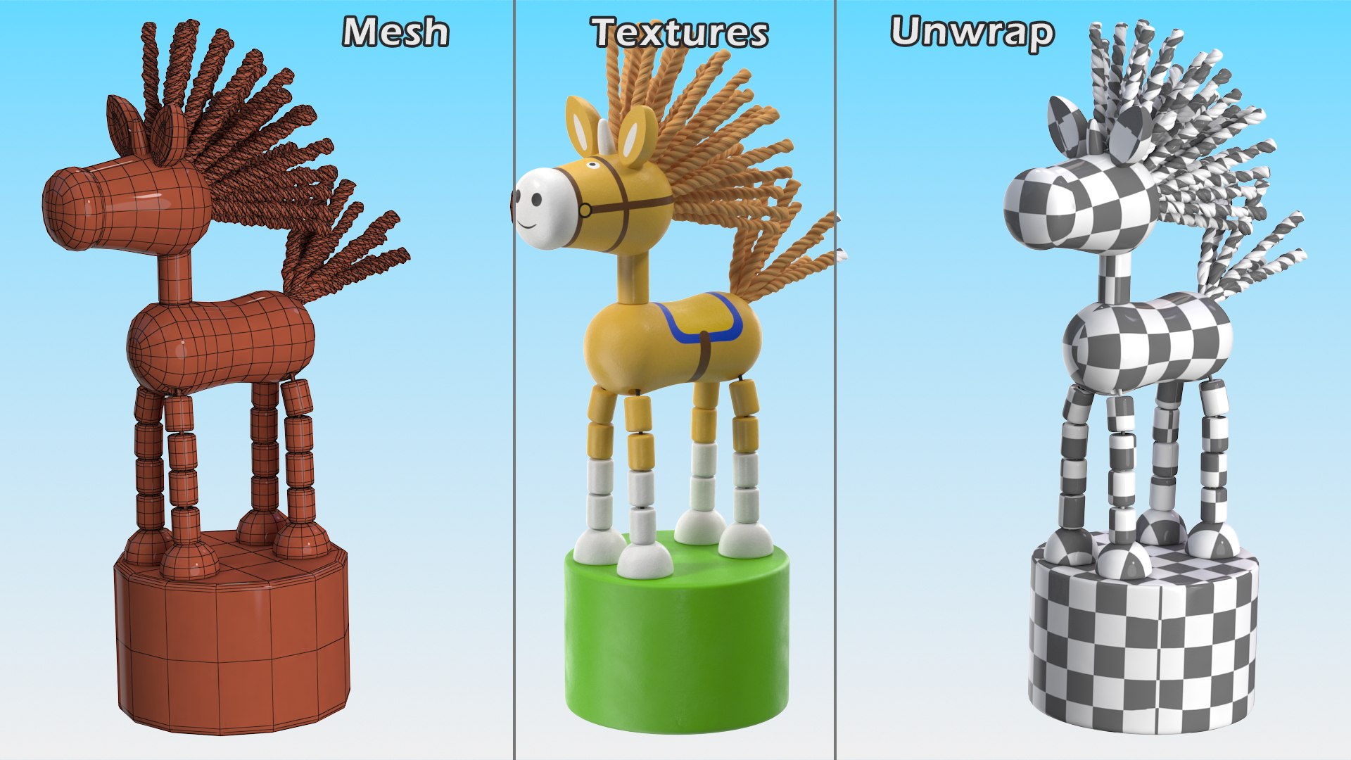 3D Unicorn Puppet Toy Yellow Rigged For Maya Model - TurboSquid 2095491