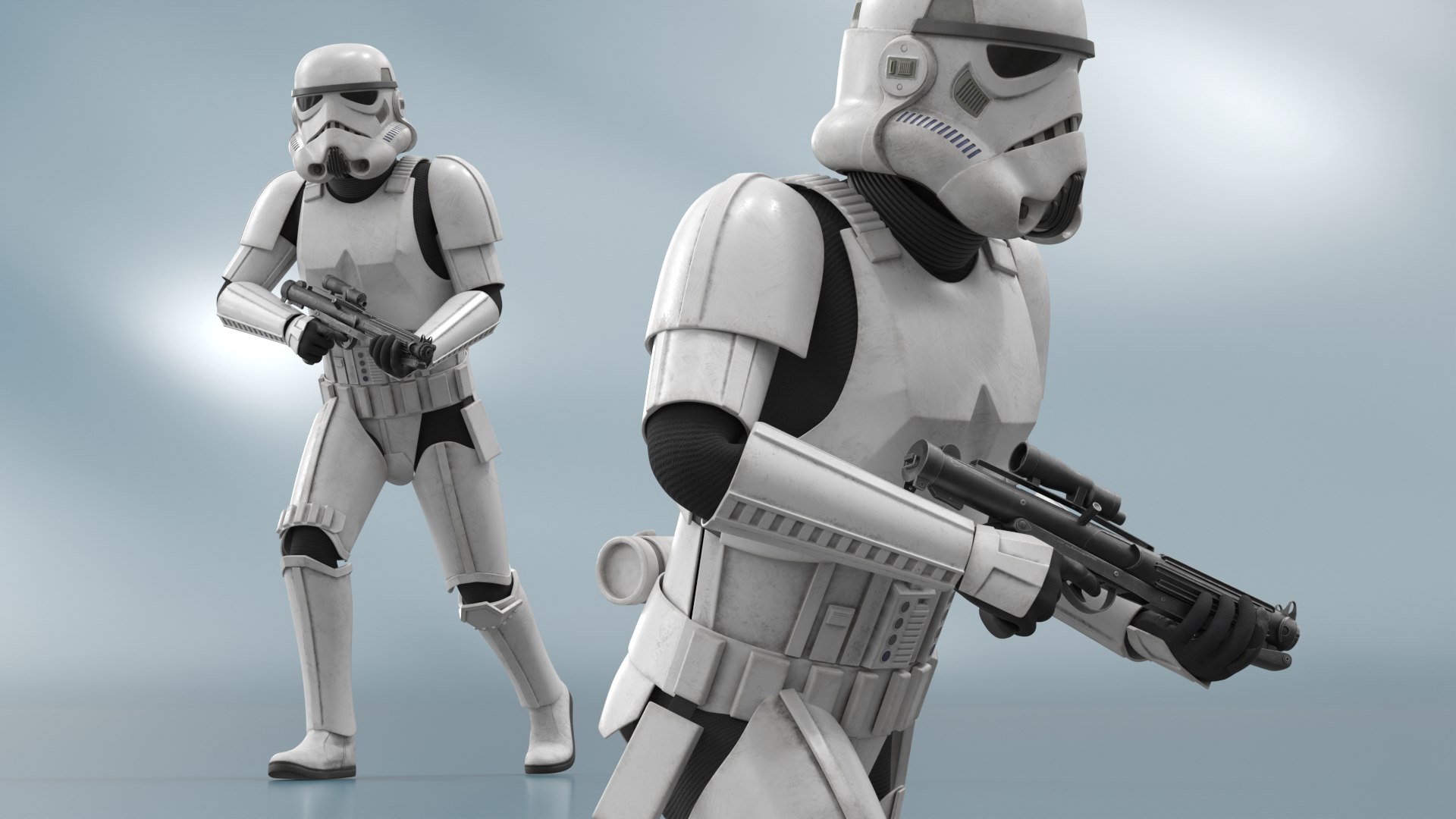 Star Wars Imperial Stormtrooper Running With Blaster Dirty Armor 3D ...