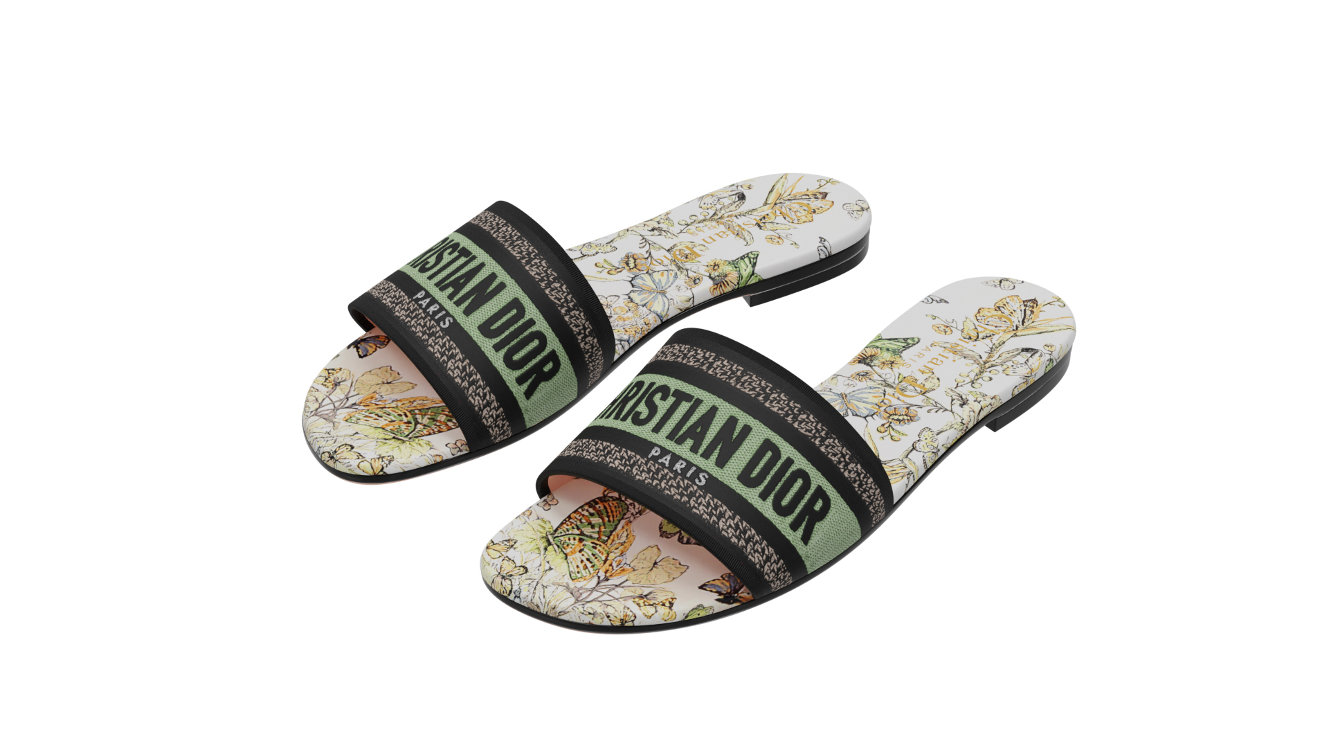 3D Dior Dway Slide Yellow Multicolor Embroidered Cotton - TurboSquid ...