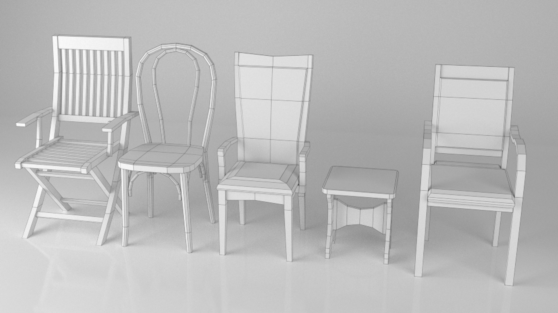 wood chairs pack 3d 3ds