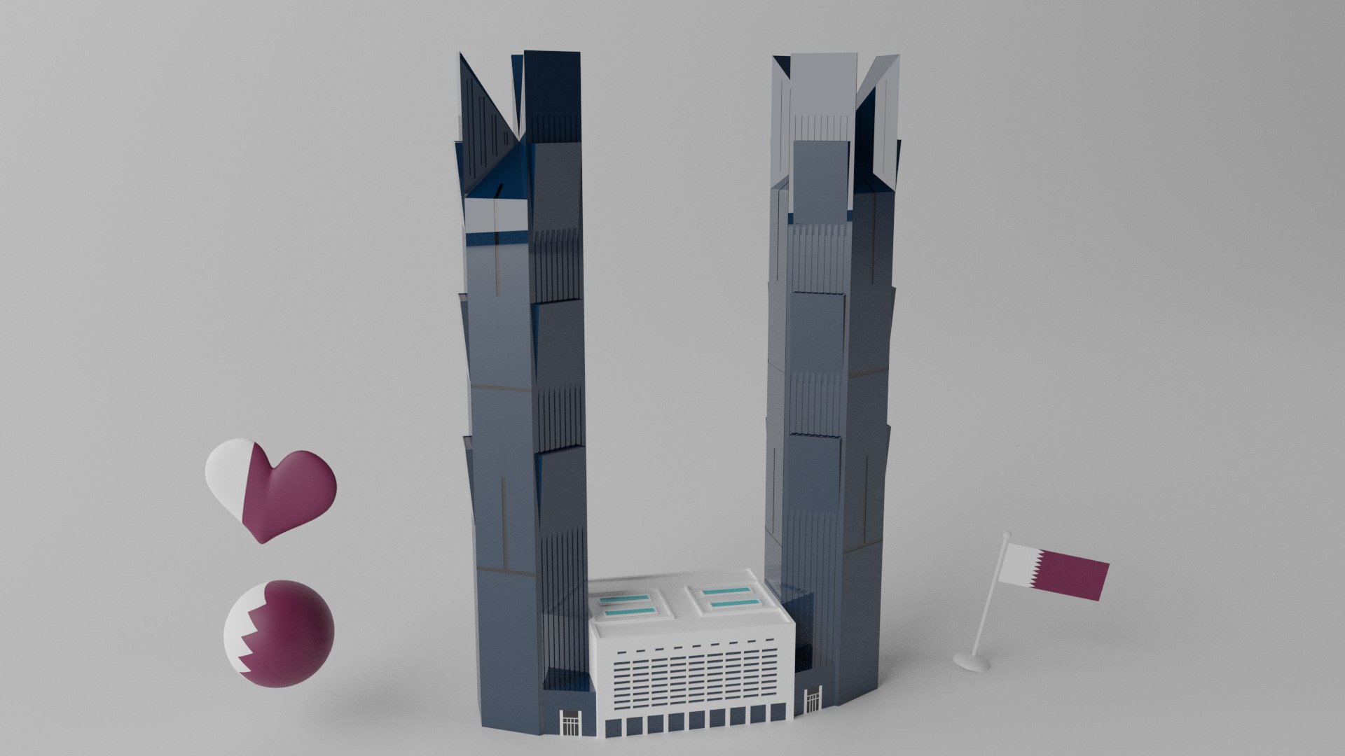 Palm Towers Qatar Doha Landmark 3D Model - TurboSquid 2046726