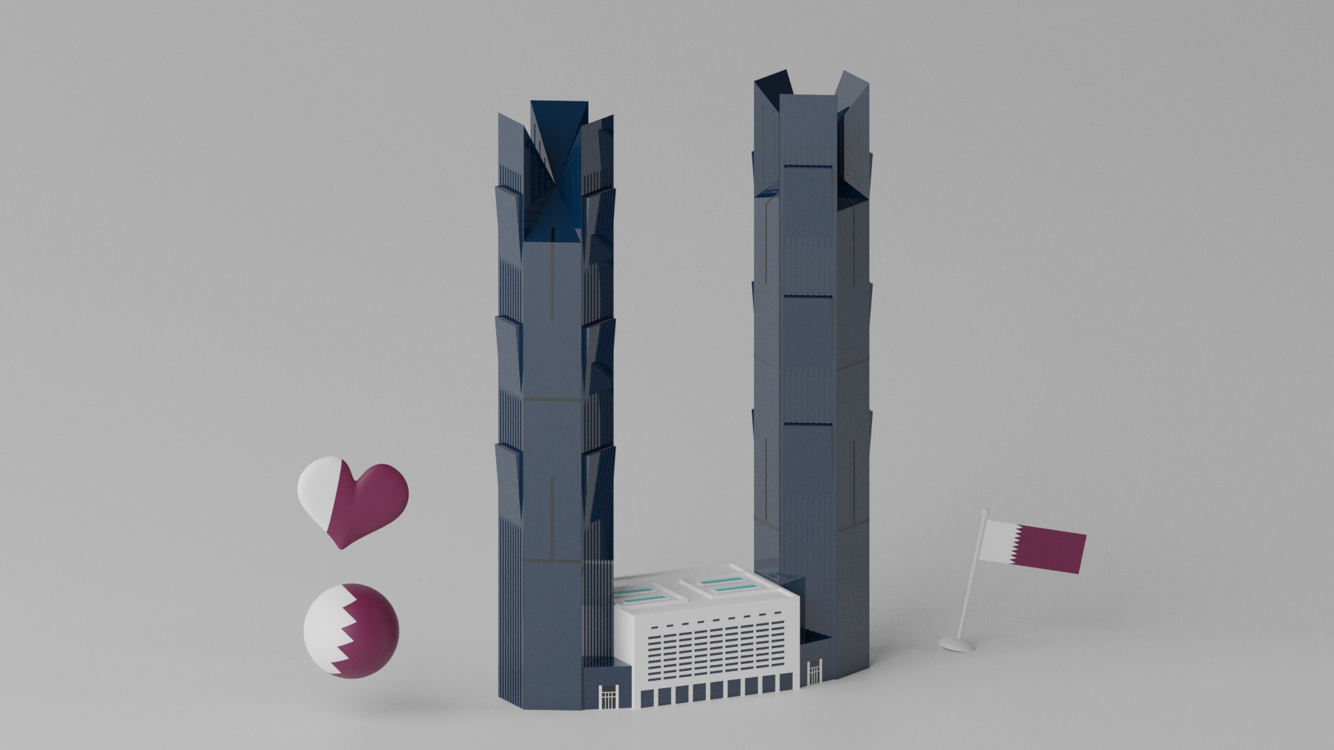 Palm Towers Qatar Doha Landmark 3D Model - TurboSquid 2046726