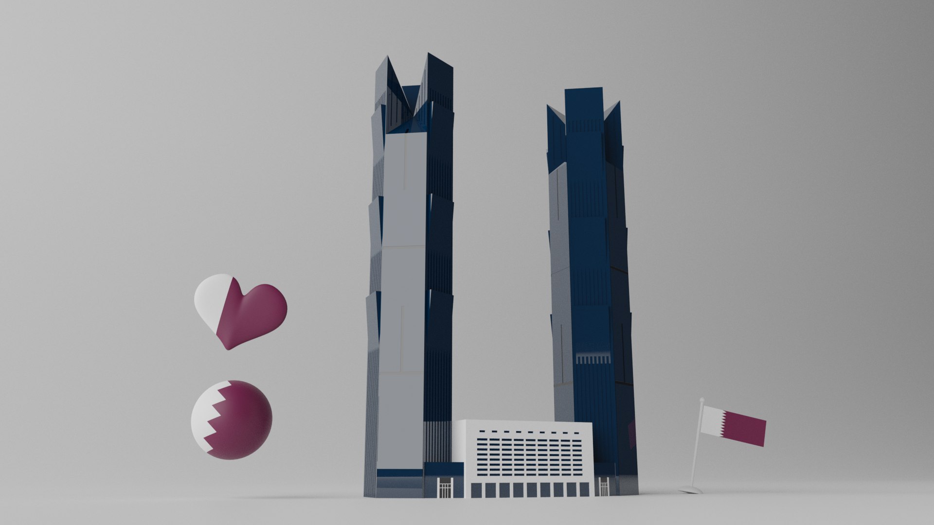 Palm Towers Qatar Doha Landmark 3D Model - TurboSquid 2046726