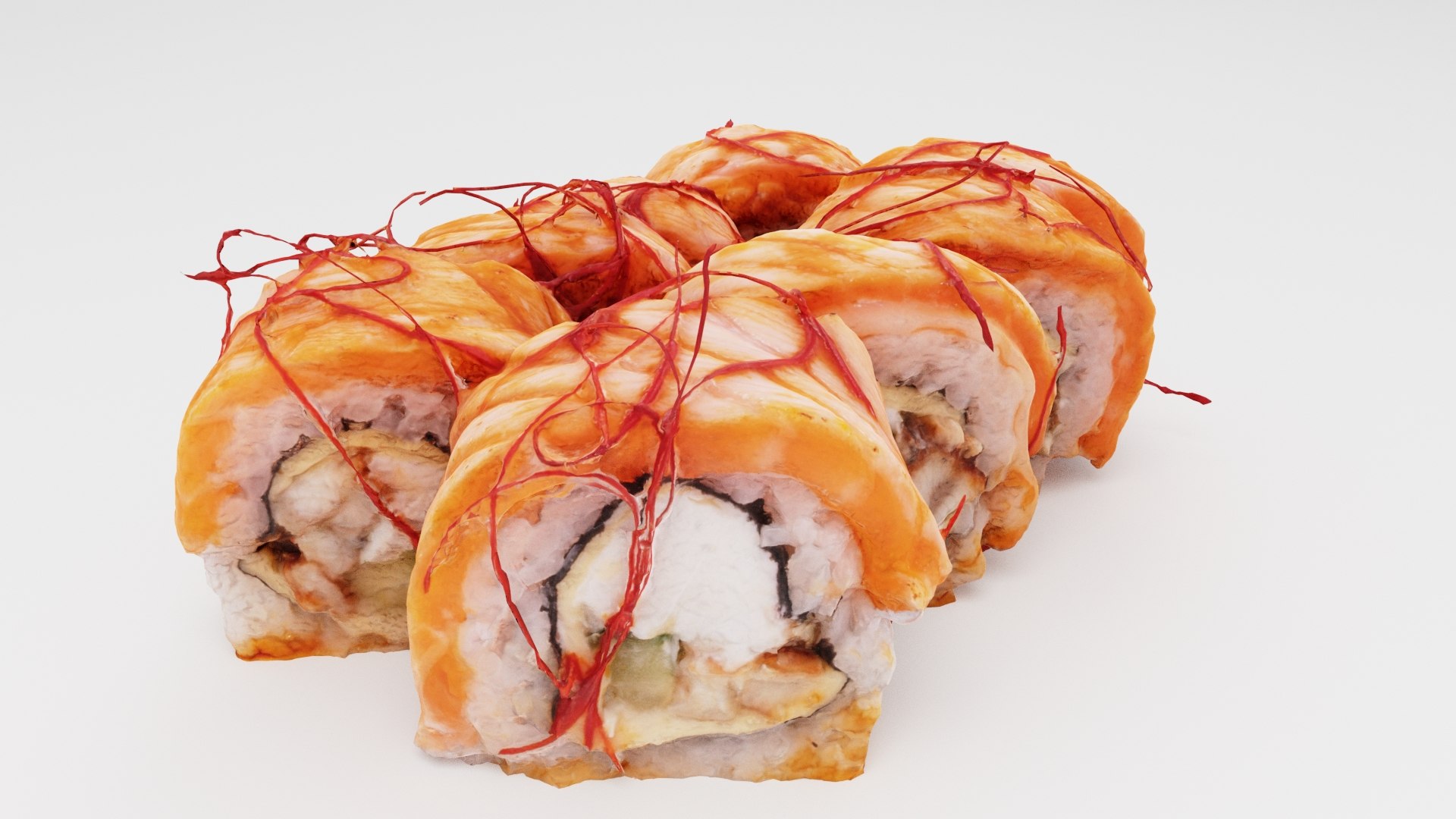 Sushi Rolls With Tataki Salmon And Chili Pepper Threads 3D - TurboSquid ...