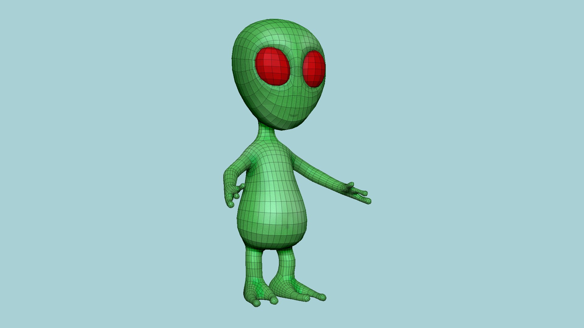 3D Cute Alien A02 Green Red - Simple - Character Design Model ...