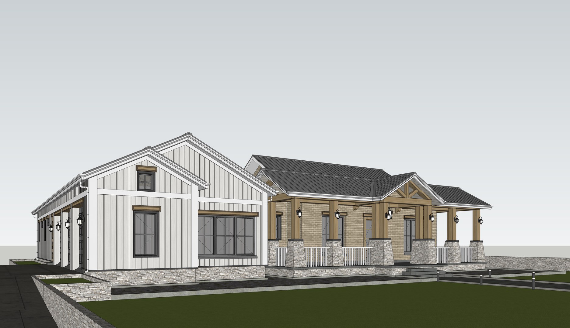 3D Farm House Exterior Scene - 2D Drawing Arch D - 36x 24 Inch 3D Model ...