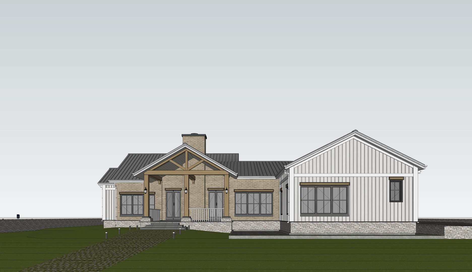3D Farm House Exterior Scene - 2D Drawing Arch D - 36x 24 Inch 3D Model ...