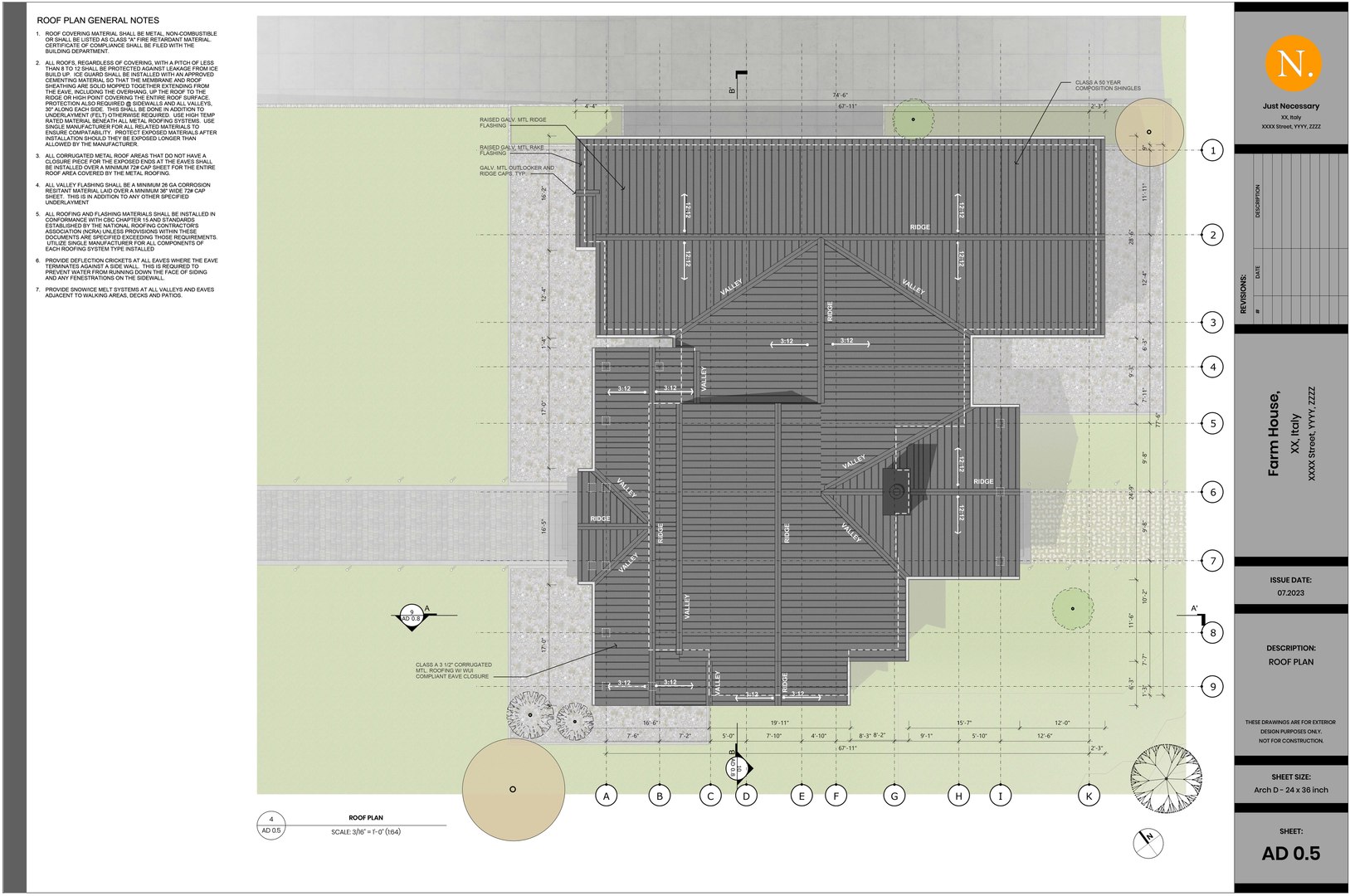 3D Farm House Exterior Scene - 2D Drawing Arch D - 36x 24 Inch 3D Model ...