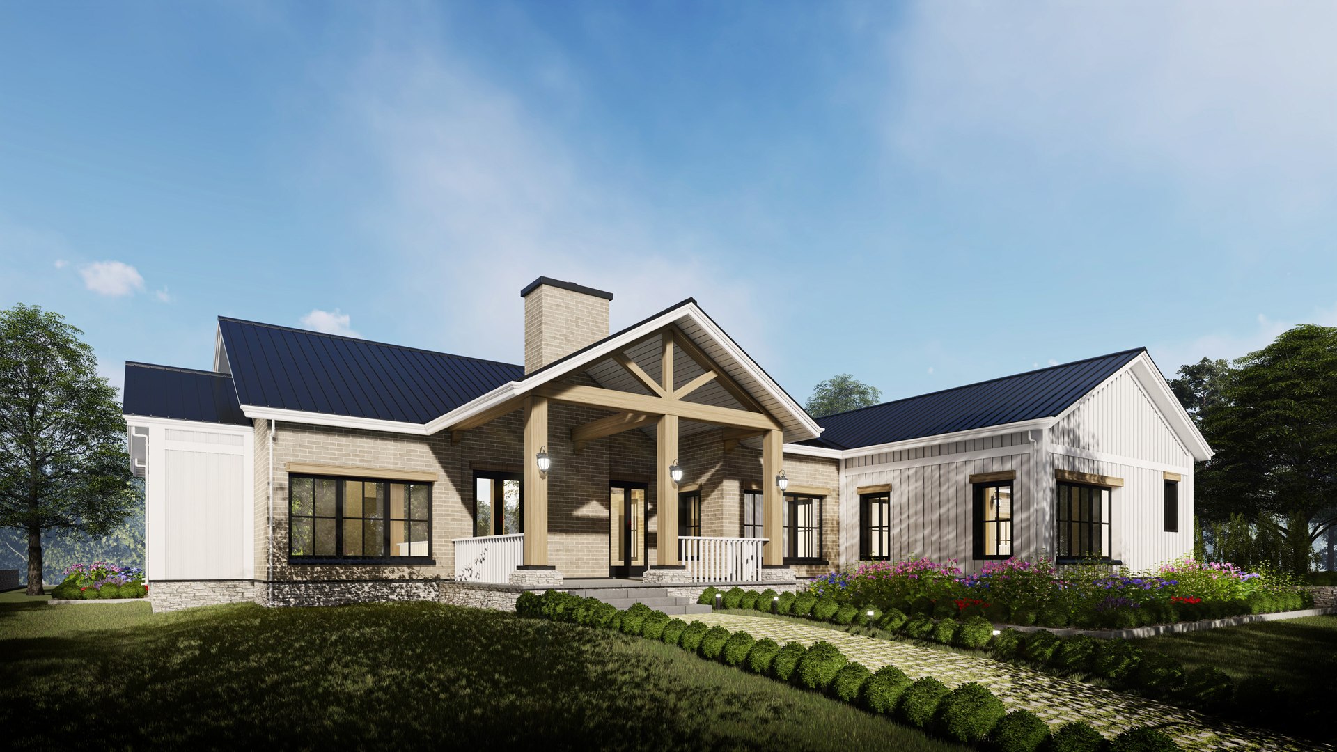 3D Farm House Exterior Scene - 2D Drawing Arch D - 36x 24 Inch 3D Model ...