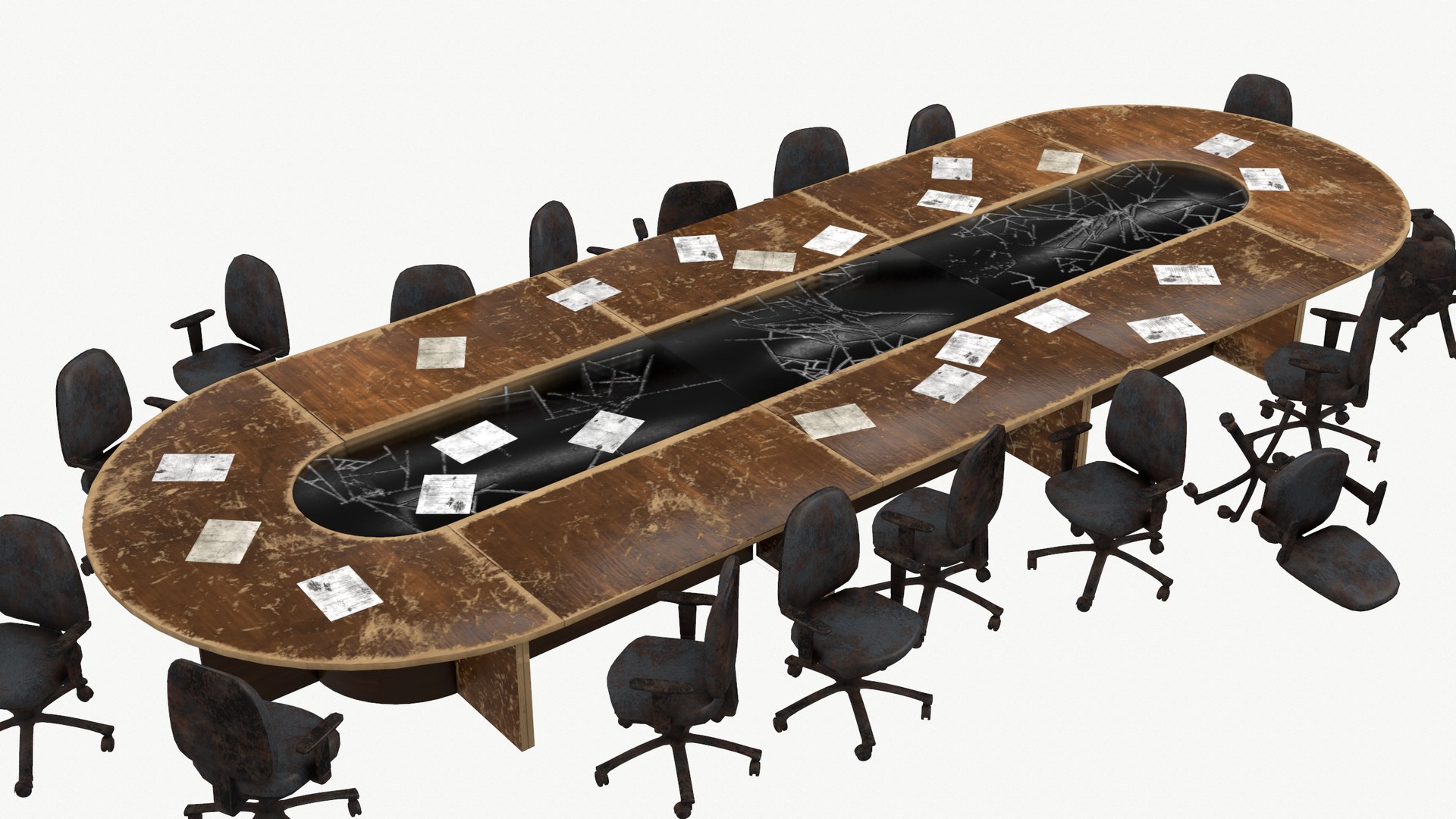Meeting table damaged office chairs 3D - TurboSquid 1348485