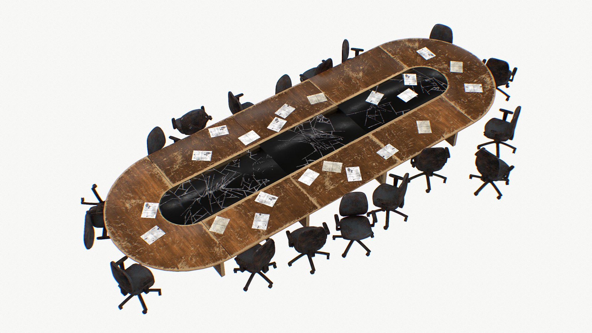 Meeting table damaged office chairs 3D - TurboSquid 1348485
